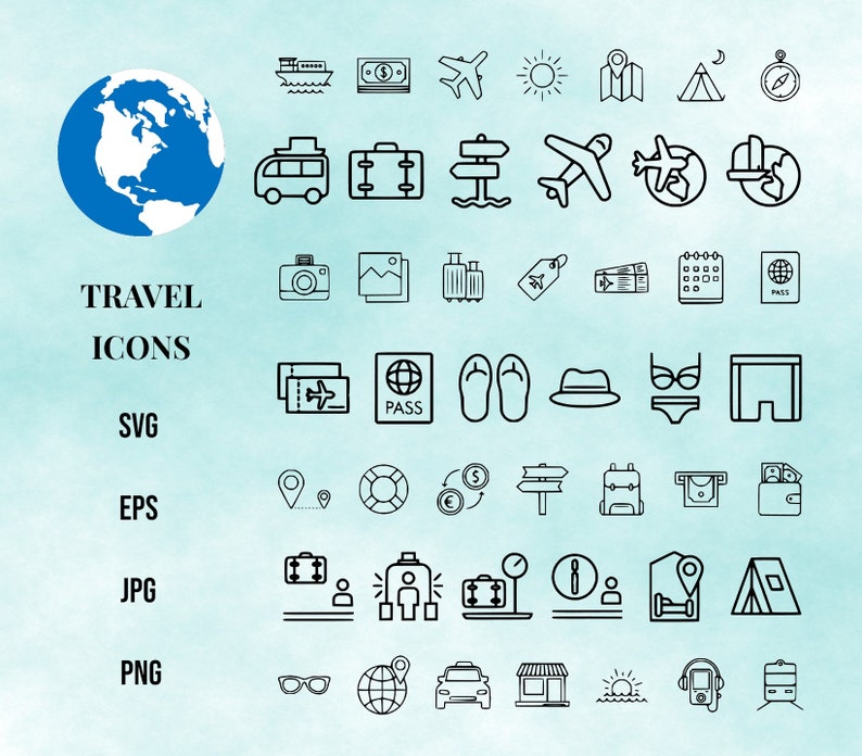 TRAVEL ICONS SVG Trip Icons Svg,vacation Clipart Svg,holiday Clipart ...