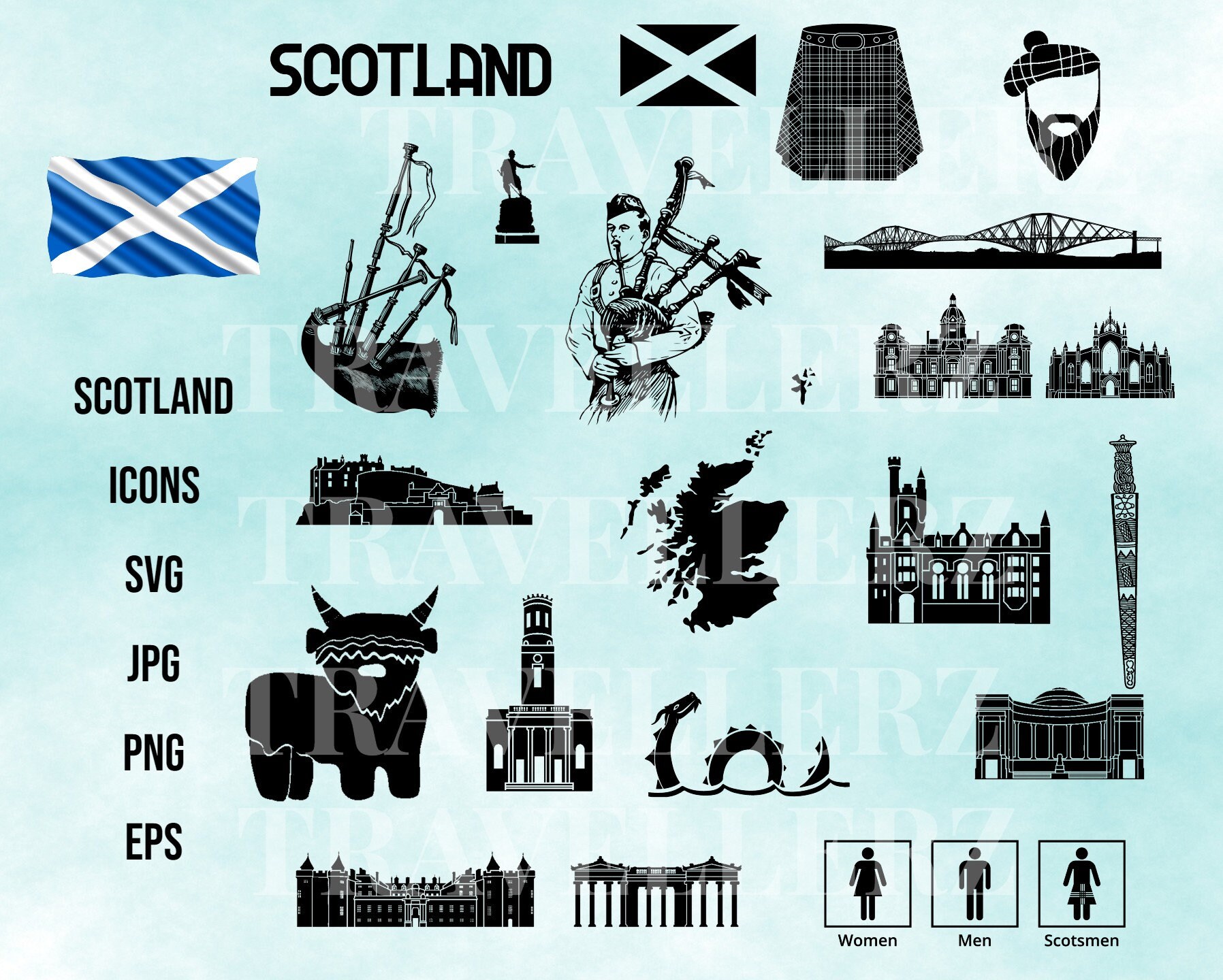 SCOTLAND ICONS SVG Scotland Vectors Svg, Scotland Clipart Svg, Scotland ...