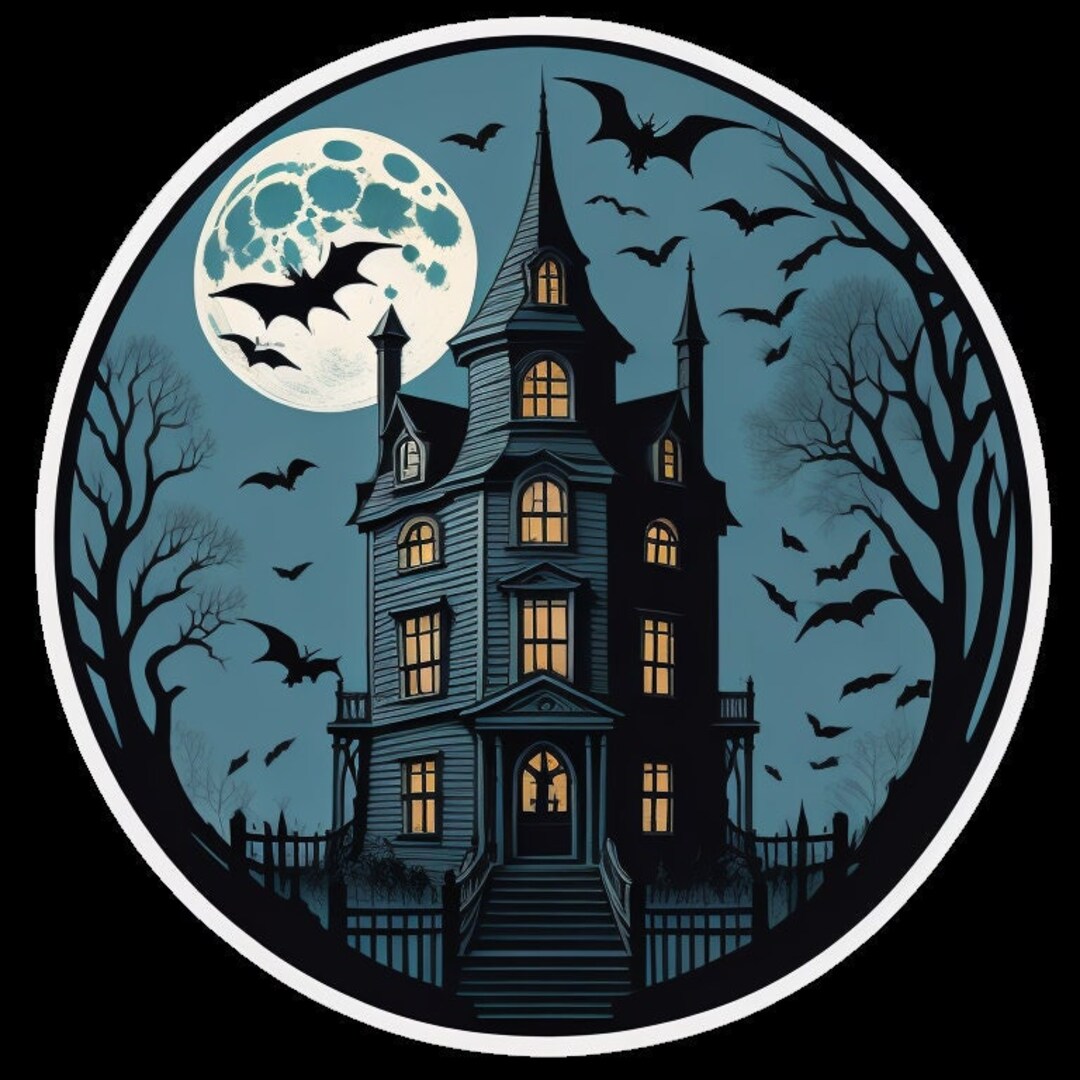 Spooky Haunted House Sticker, Halloween Sticker, Fall Sticker, Haunted ...