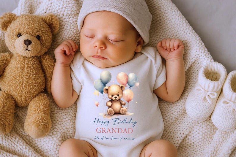Personalised Happy Birthday Grandad Baby Grow | Gift From Baby to ...