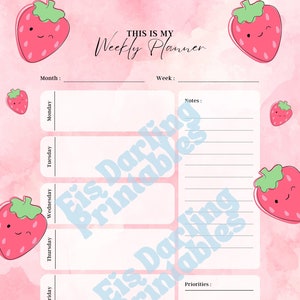 PDF Weekly Planner-strawberry - Etsy