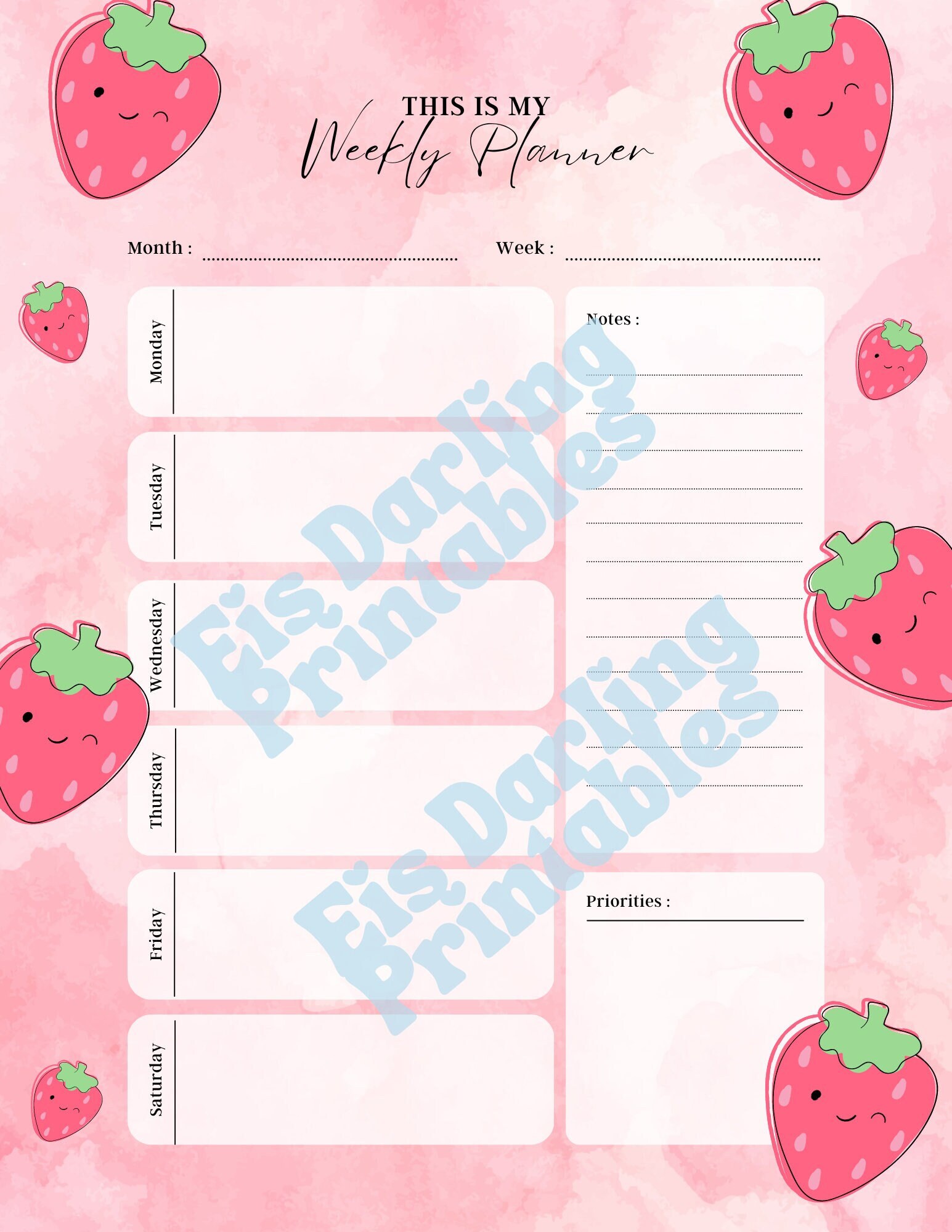 PDF Weekly Planner-strawberry - Etsy