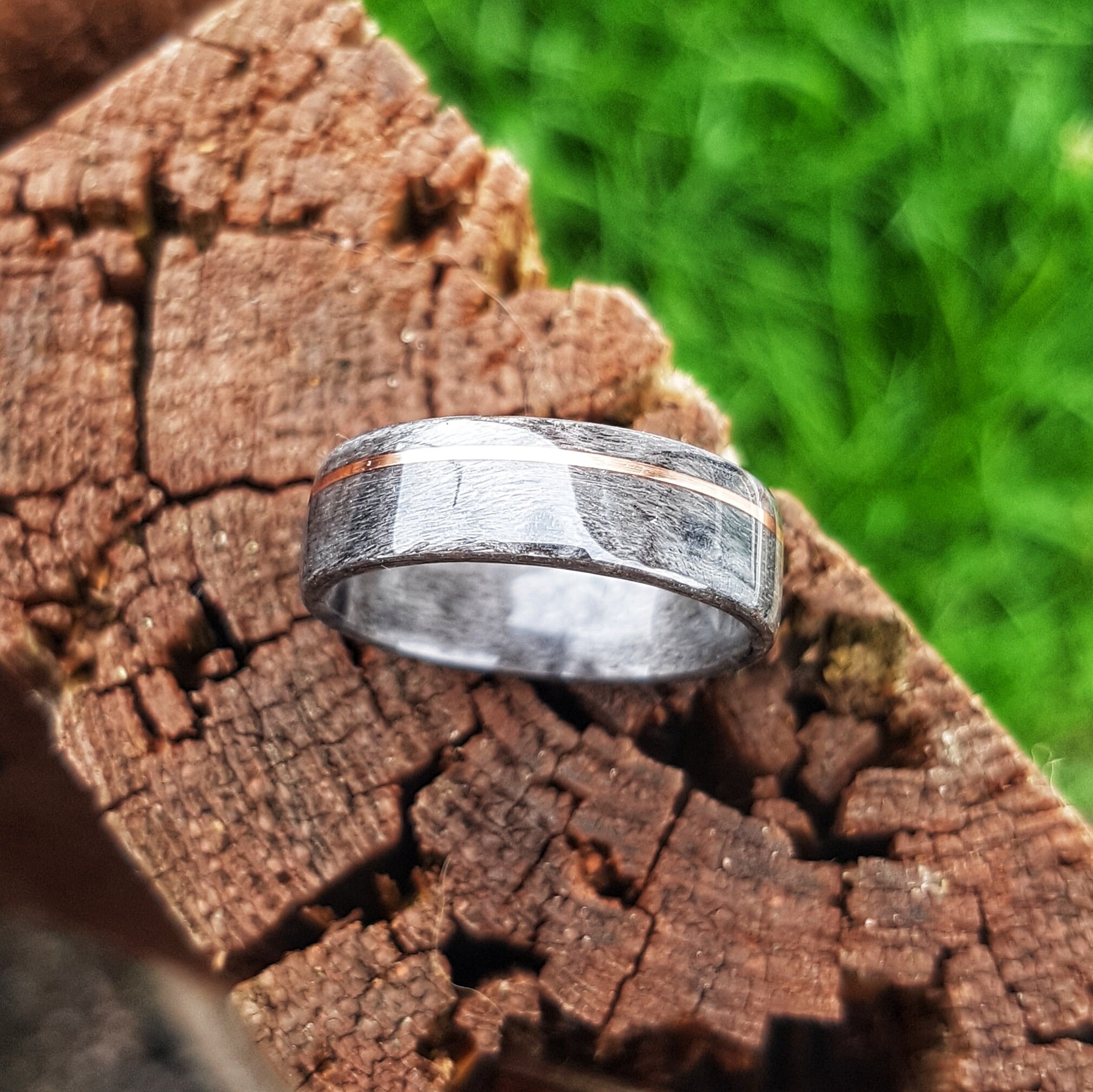 Grey Birdseye Maple Wedding Ring With Copper Wire Inlay | Etsy