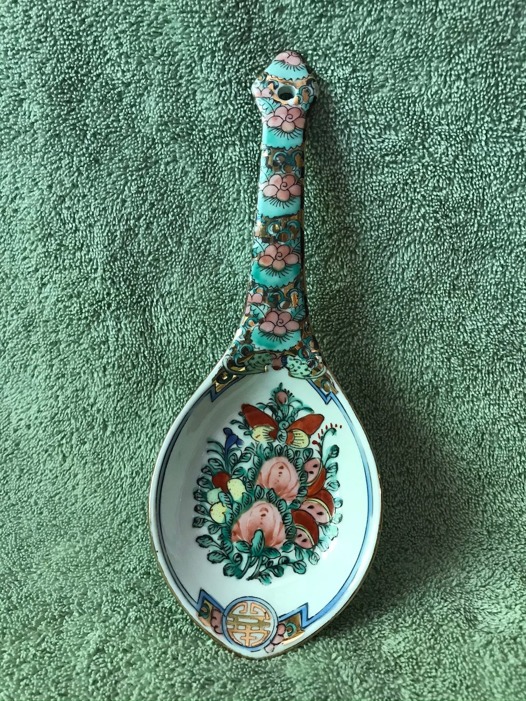 Large Chinese Serving Spoon, Rose Medallion and Butterfly, Y. T. Hand ...
