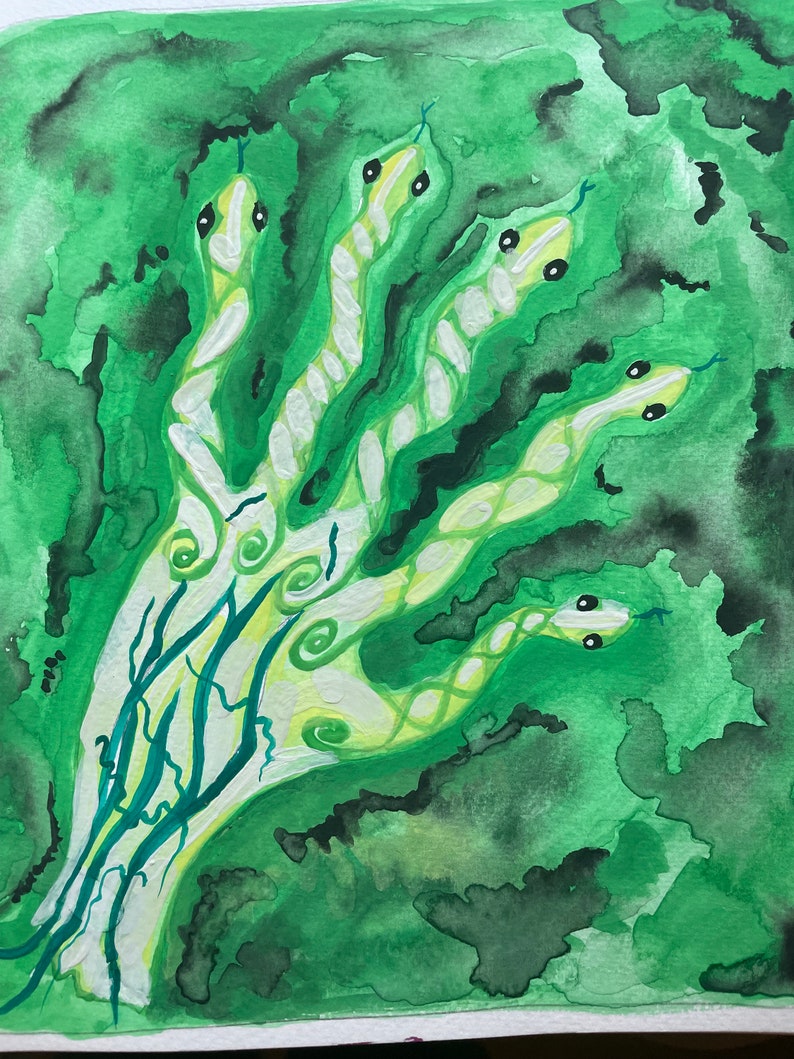 Snake Fingers Hand Underwater River Inspired Hand Painted Watercolor ...