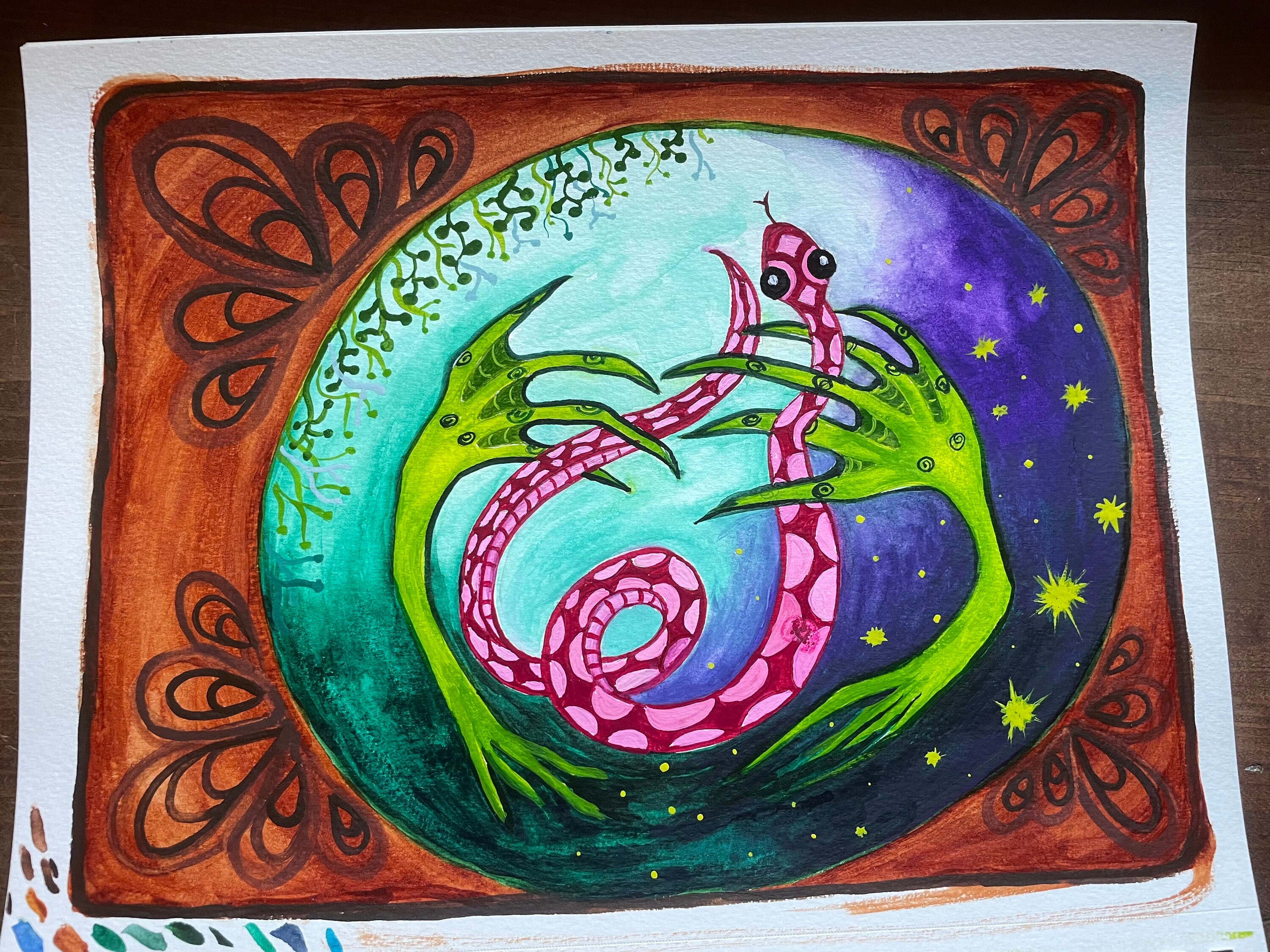 Snake in Goblin Hands in the Universe Starry Night Growth Circular Life ...