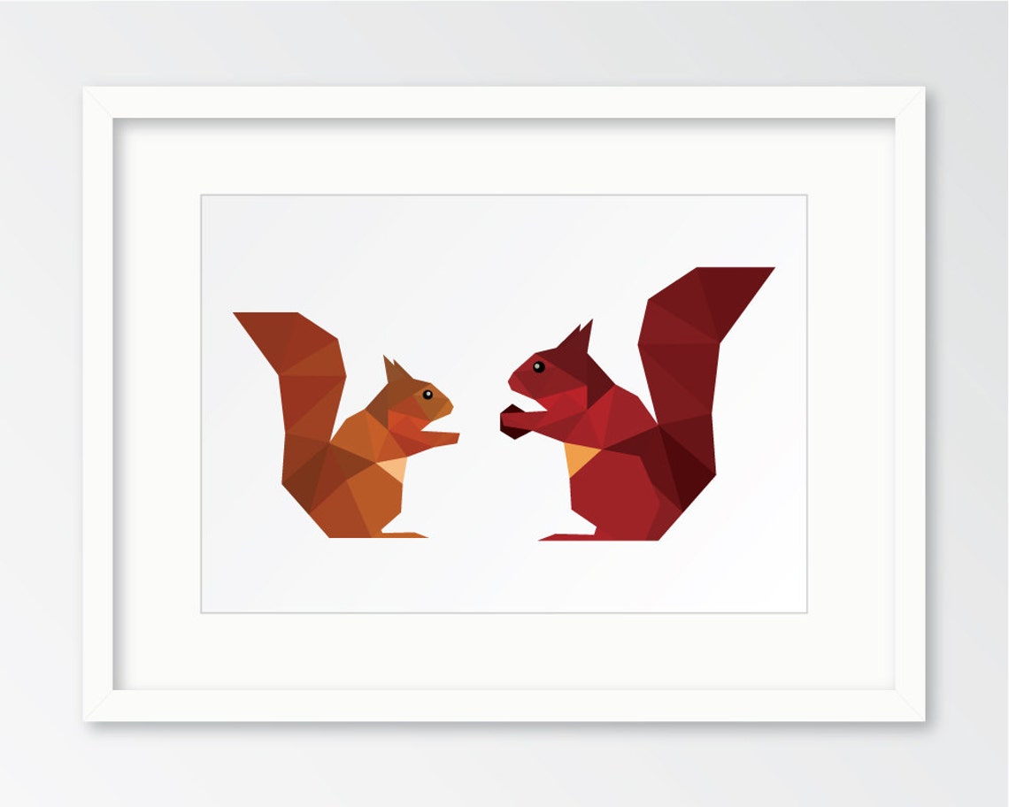 Geometric Nursery Art, Geometric Squirrels, Red Squirrels, Cute Nursery ...