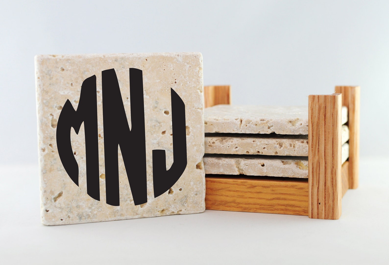Personalized Monogram Natural Stone Travertine Coasters 4 Pc Square Set ...