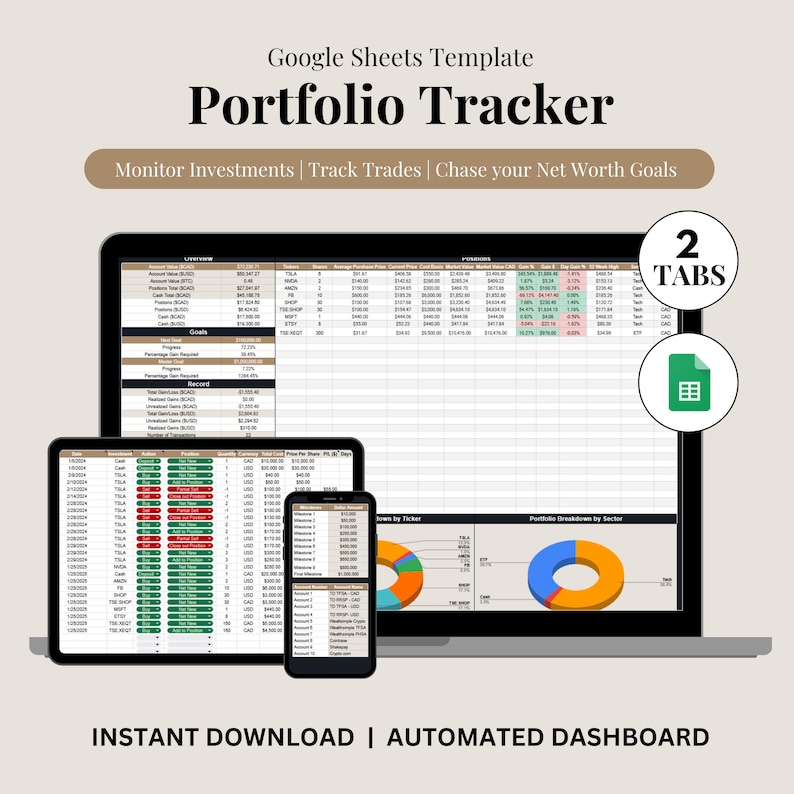 Finance Portfolio Tracker Template | Investment Portfolio Spreadsheet for Personal Wealth ...