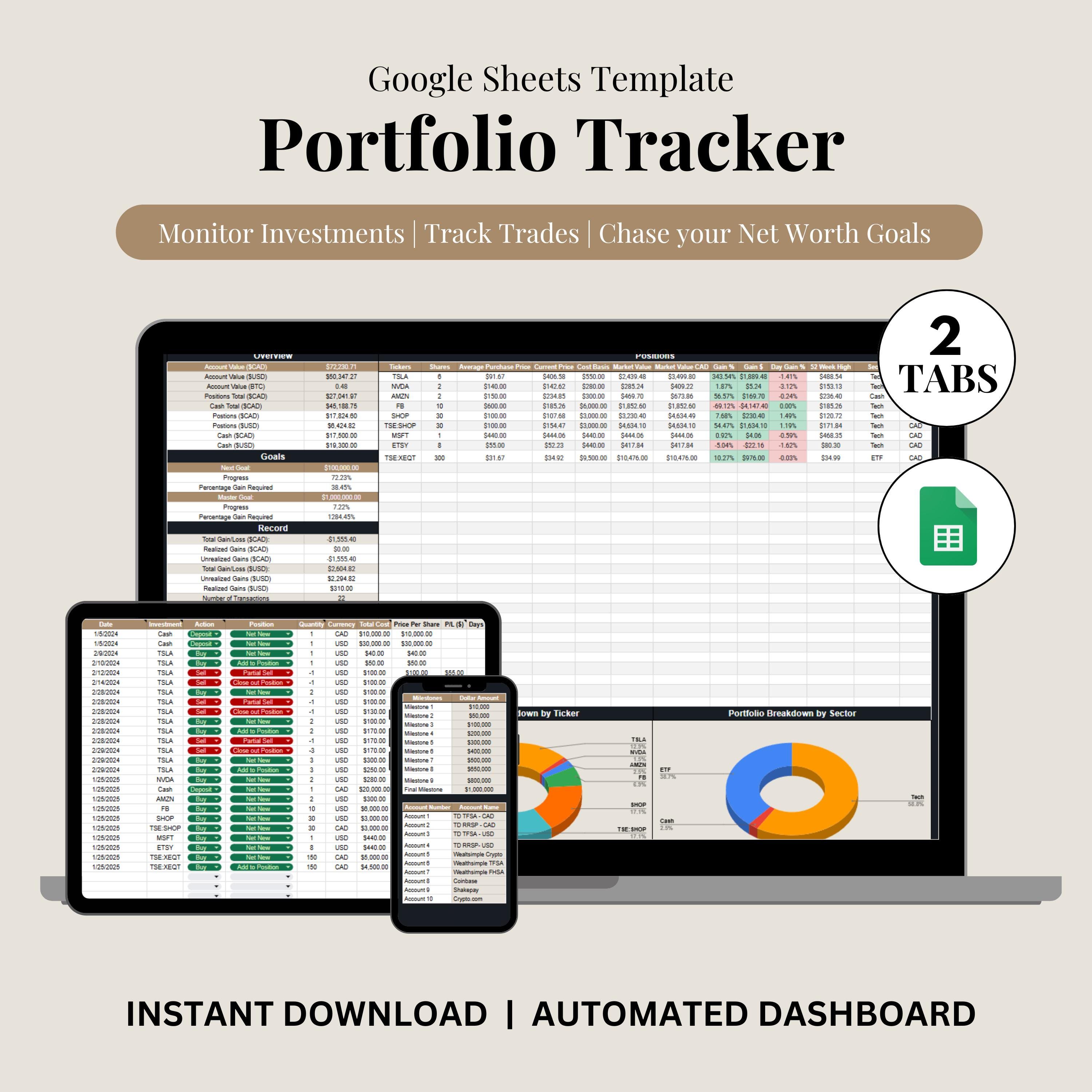 Finance Portfolio Tracker Template | Investment Portfolio Spreadsheet ...