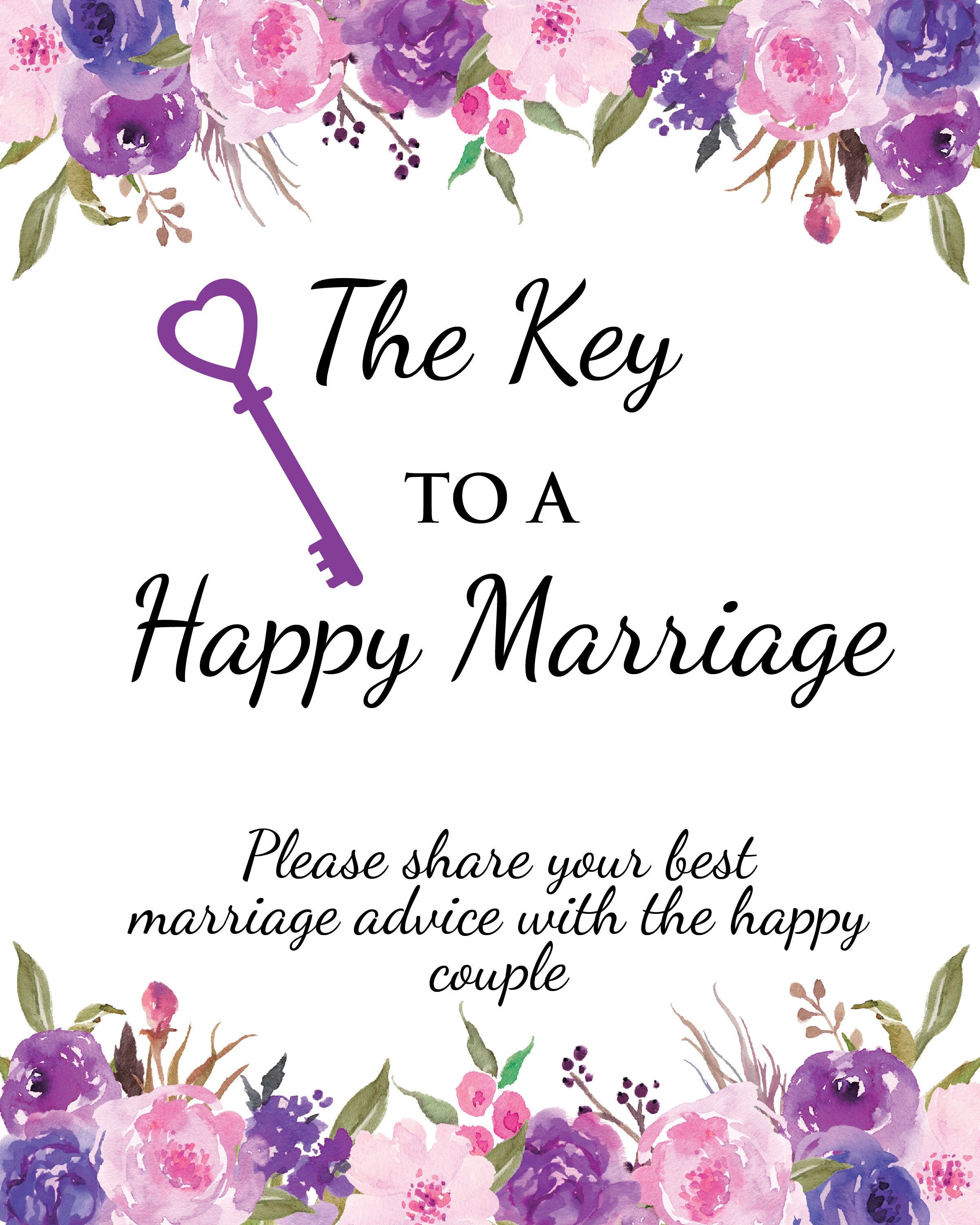 The Key to a Happy Marriage Floral Sign - Etsy