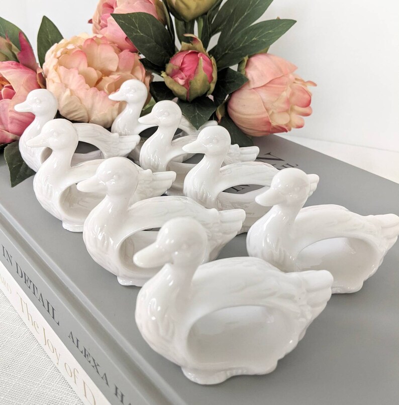 Vintage Shafford White Duck Napkin Rings Porcelain Set of 8 ...