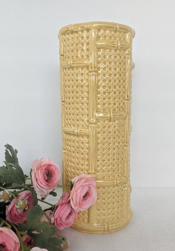 Hyalyn Bamboo Tiki Vase USA 304 Yellow Pottery Ceramic | Etsy