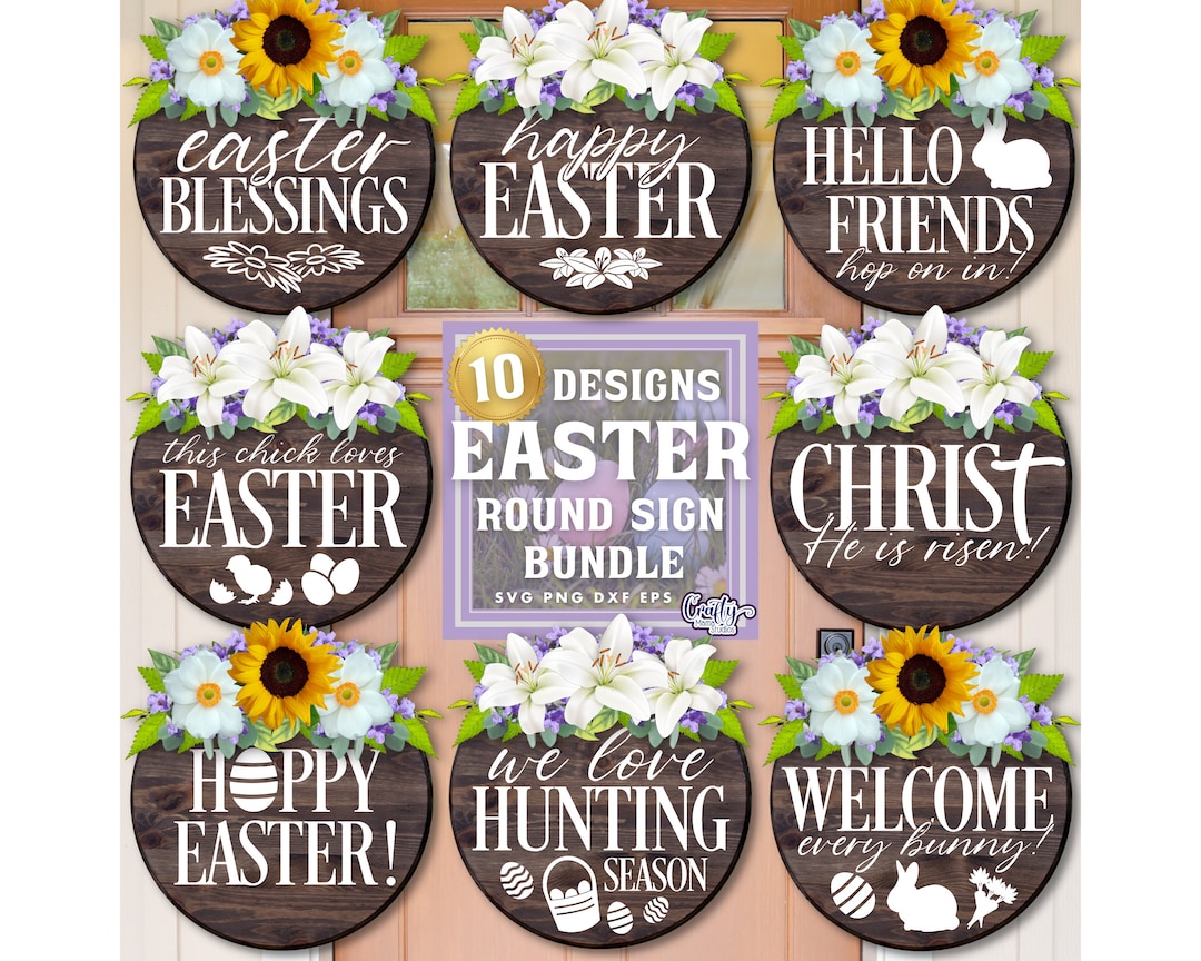 Round Easter Svg Bundle, Easter Door Hanger Svg, Christian Easter Sign ...