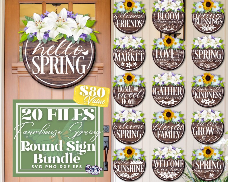 Round Spring Svg Bundle Spring Sign Svg Spring Door Hanger - Etsy