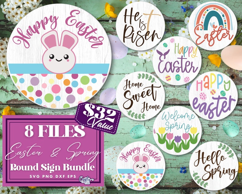 Round Easter Svg Bundle Easter Door Hanger Svg Easter Sign - Etsy