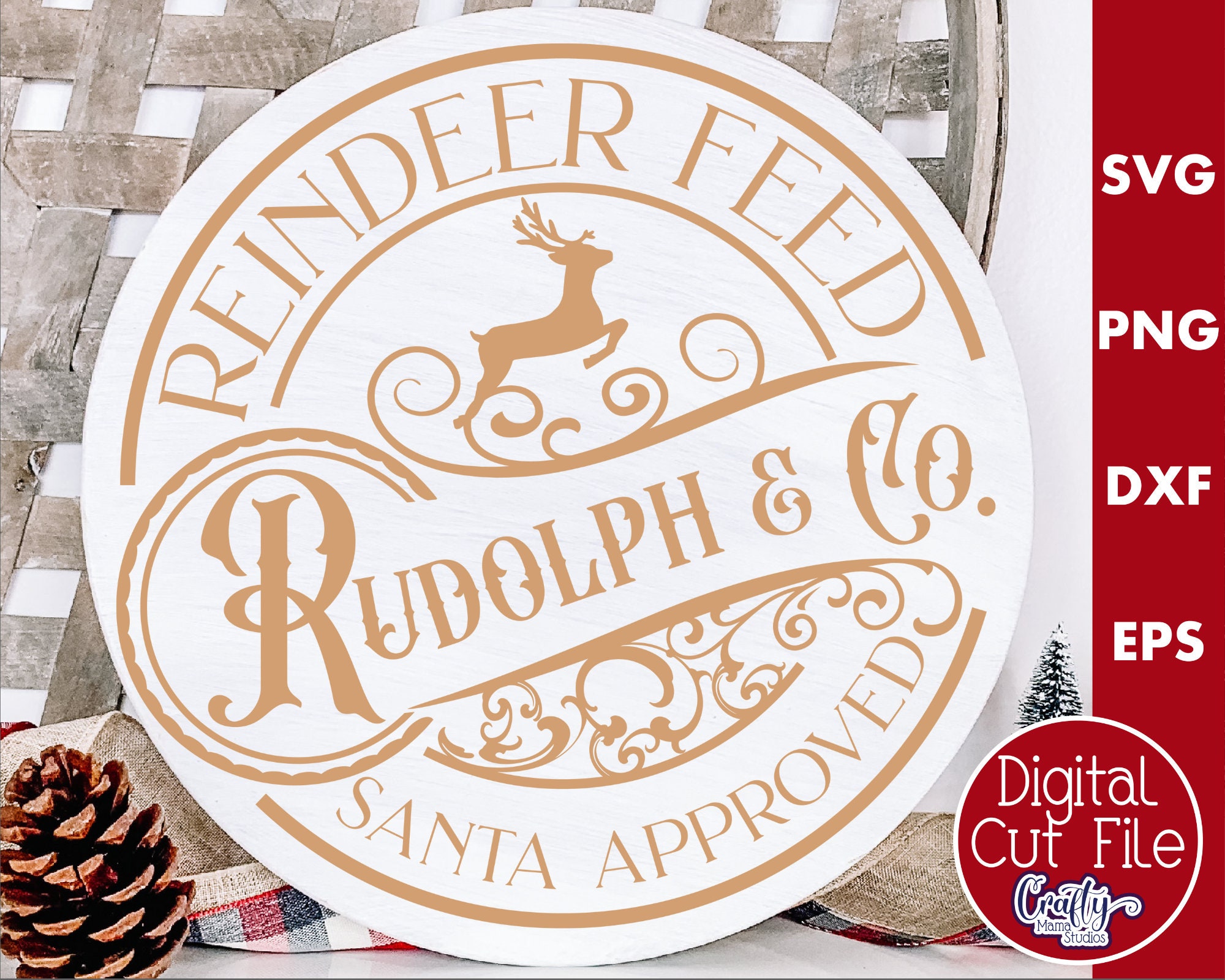 Reindeer Svg, Christmas Svg Files, Christmas Sign Svg Files, Round ...
