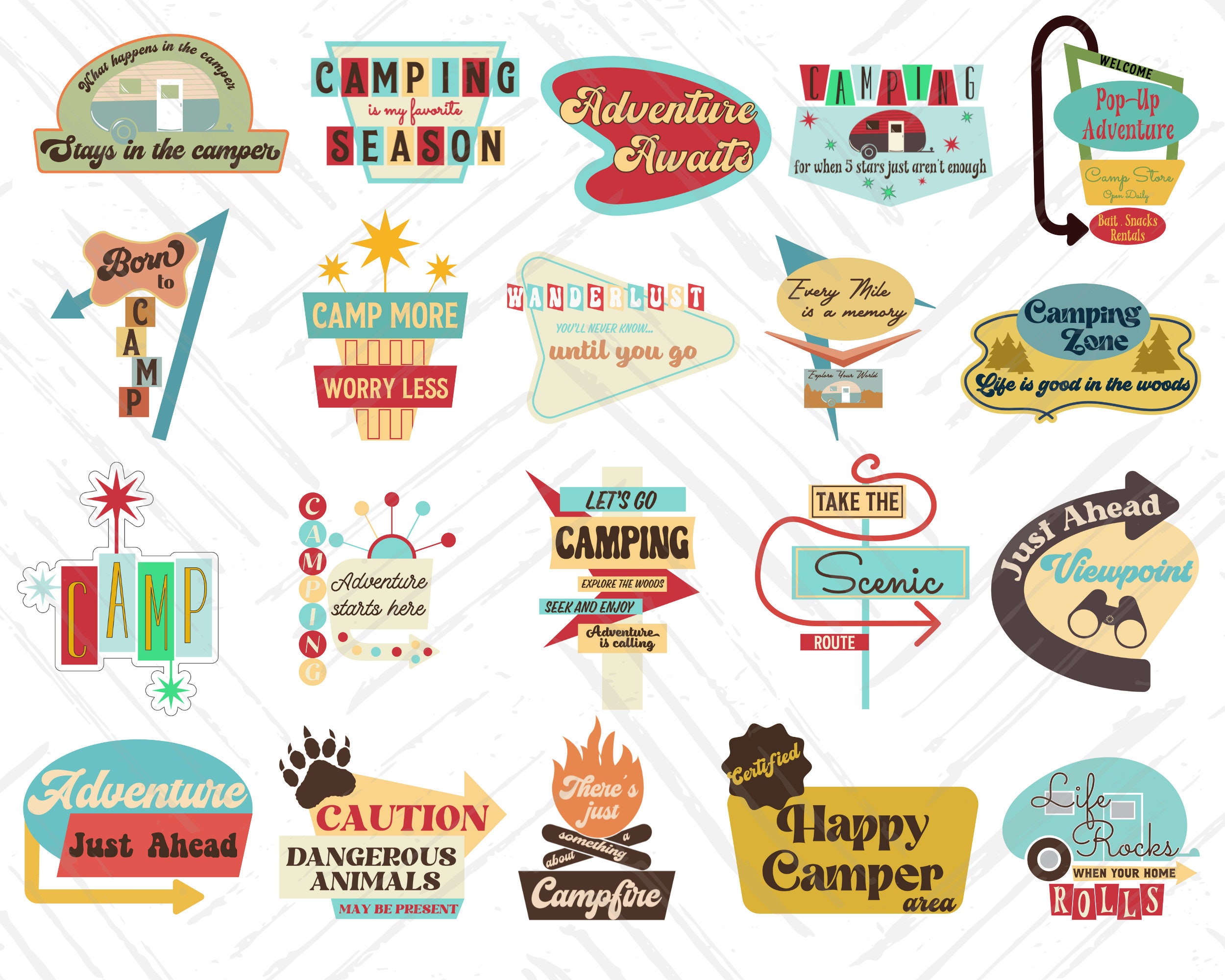 Retro Camping Png Files, Retro Camping Digital Stickers, Retro Camping ...