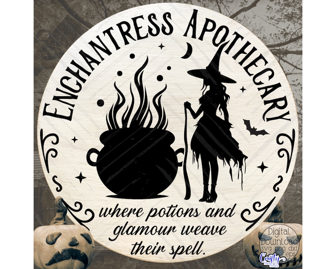 Witch Apothecary Svg, Halloween Svg File, Door Hanger Svg, Round Sign ...