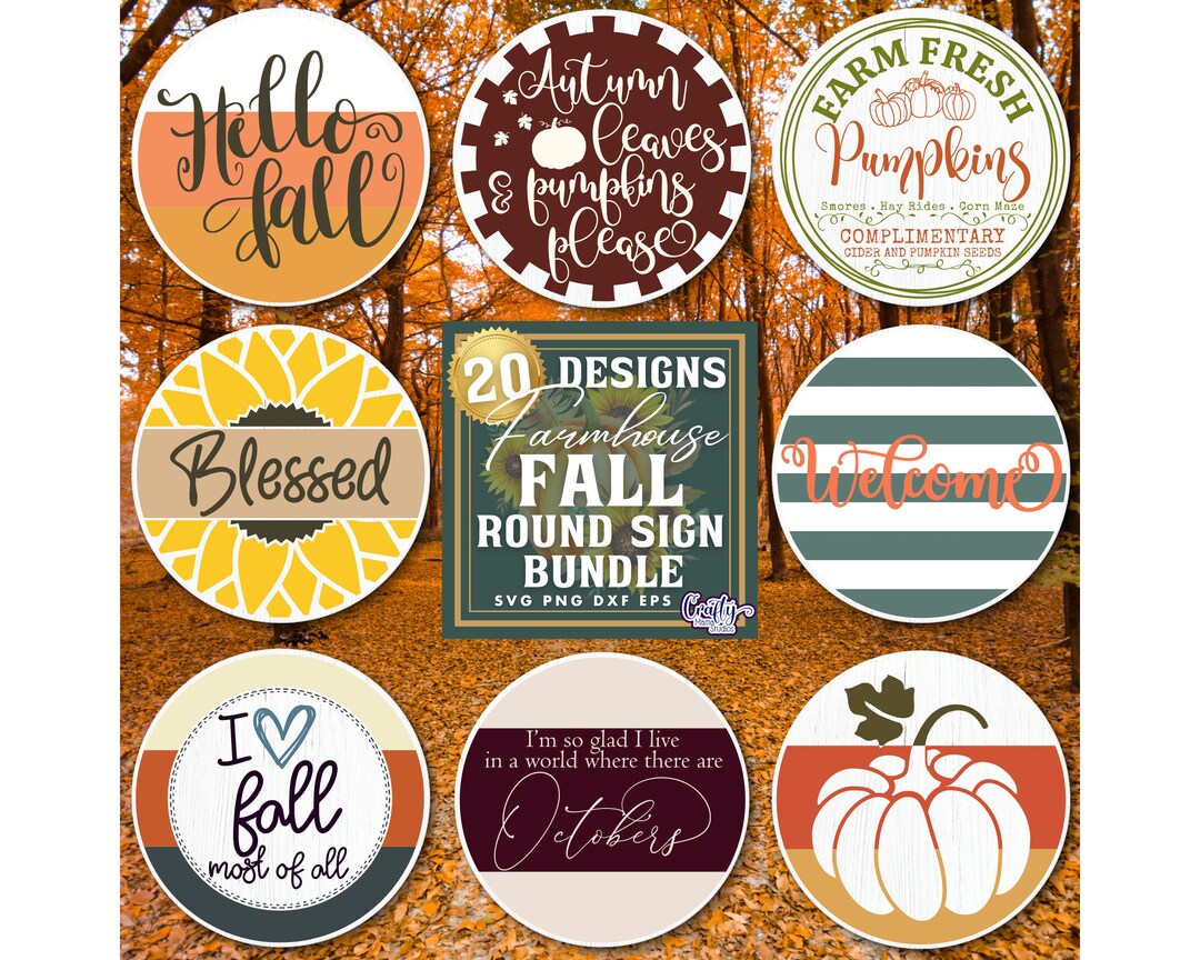 Fall Door Hanger Svg, Round Fall Svg Bundle, Fall Sign Svg, Fall Round ...