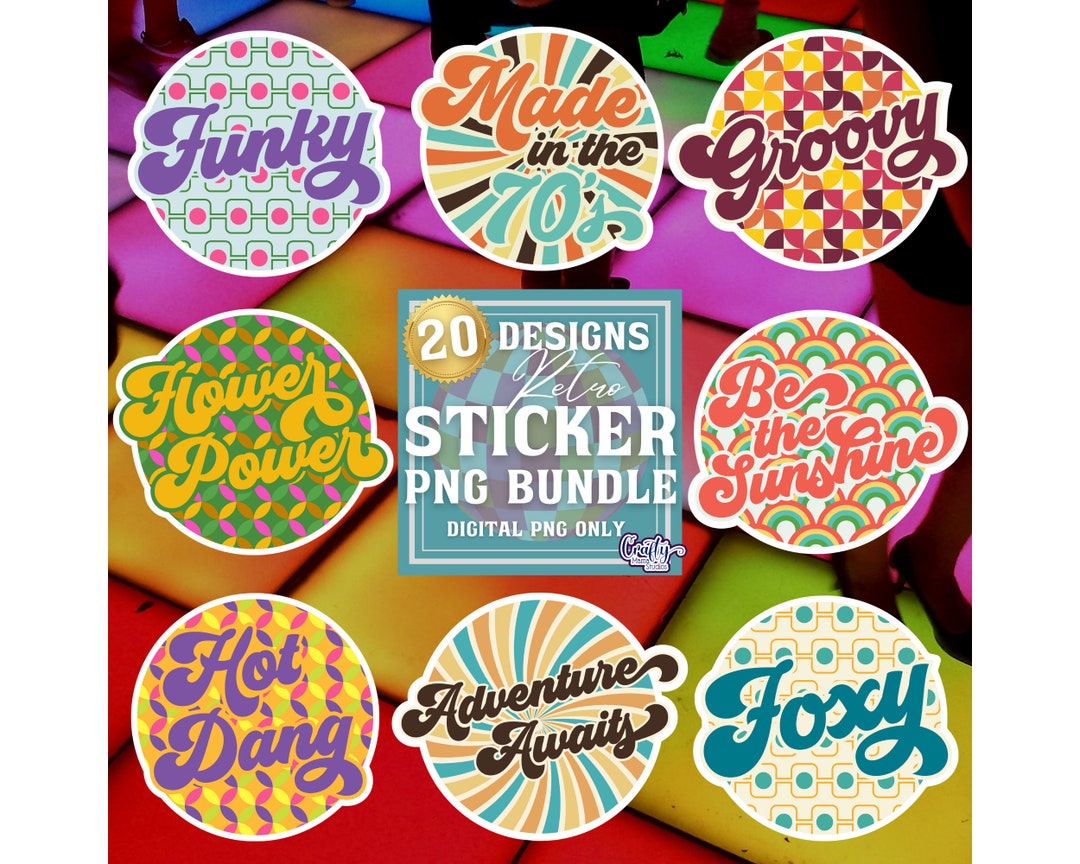 60's and 70's Retro Printable Stickers PNG Files, Retro Digital ...