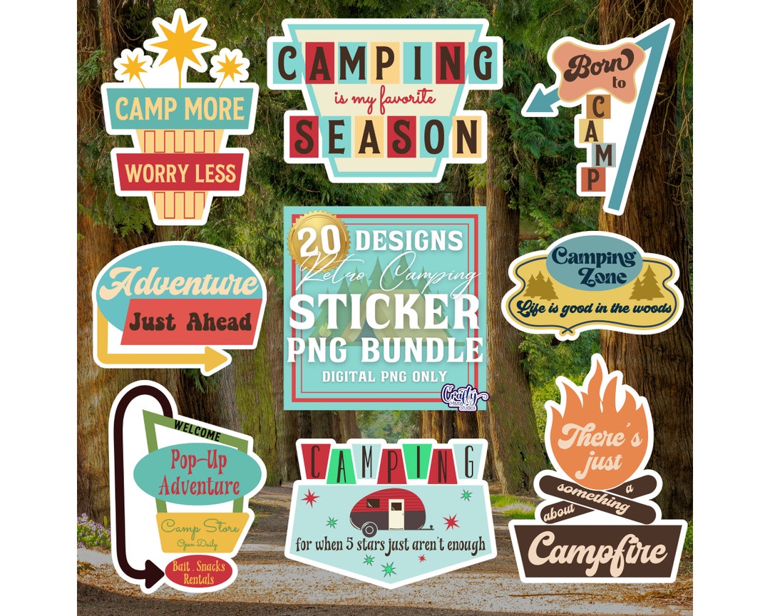 Retro Camping Png Files, Retro Camping Digital Stickers, Retro Camping ...