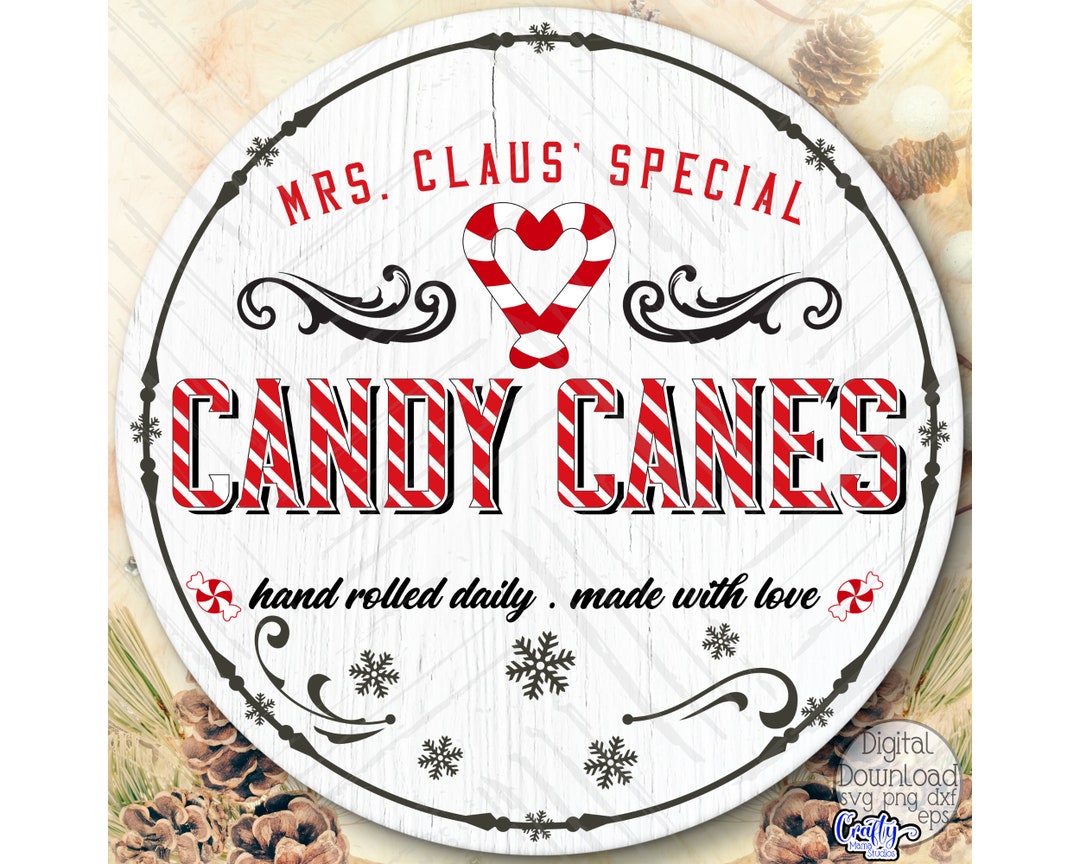 Mrs. Claus Candy Canes Svg, Christmas Svg Files, Round Christmas Sign Svg Files, Christmas Door ...