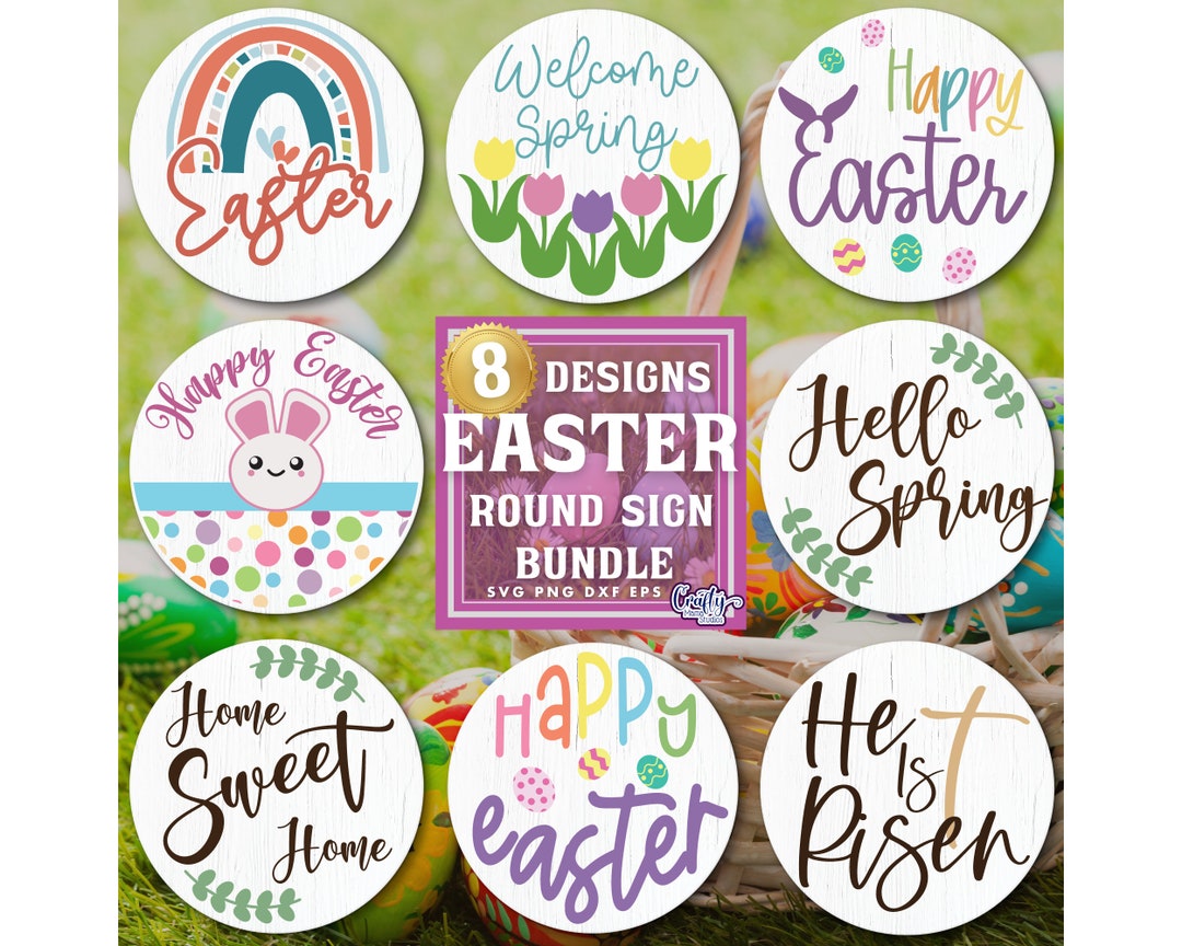 Round Easter Svg Bundle, Easter Door Hanger Svg, Easter Sign Svg ...
