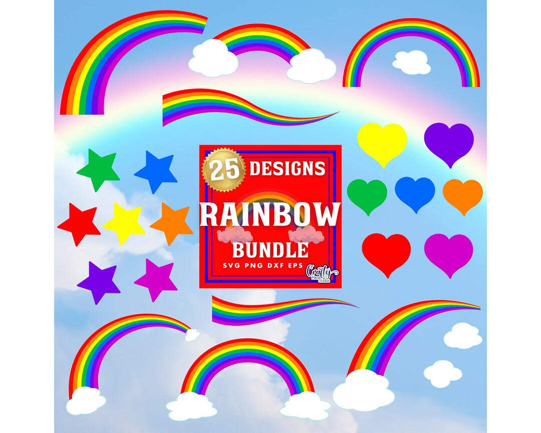 Rainbow Svg Bundle, Shooting Rainbow Svg Files, Star Svg Files, Heart ...