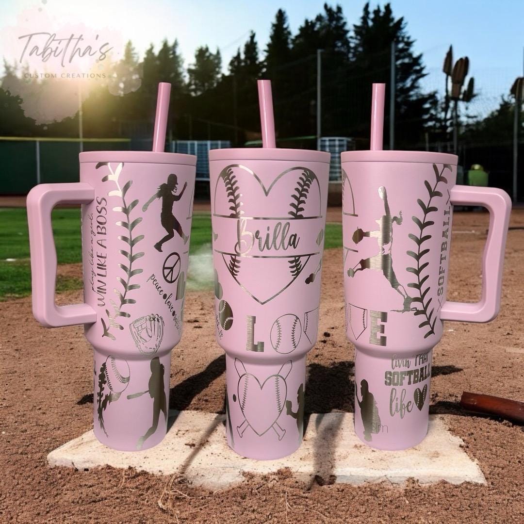 Laser Engraved Softball Theme Tumbler | Softball Lover Cup With Handle ...
