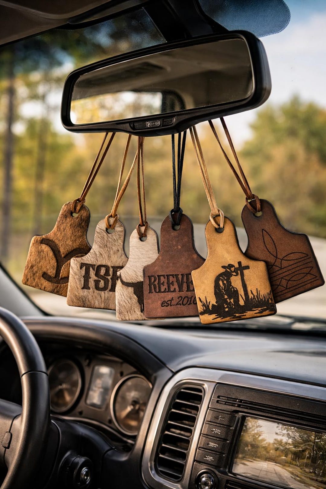 Custom Engraved Cowhide or Smooth Leather Car Charm | Western Air ...