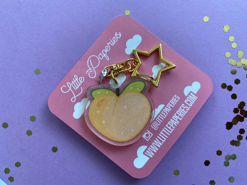 Peach Holographic Acrylic Keychain Peach Keychain Peach - Etsy