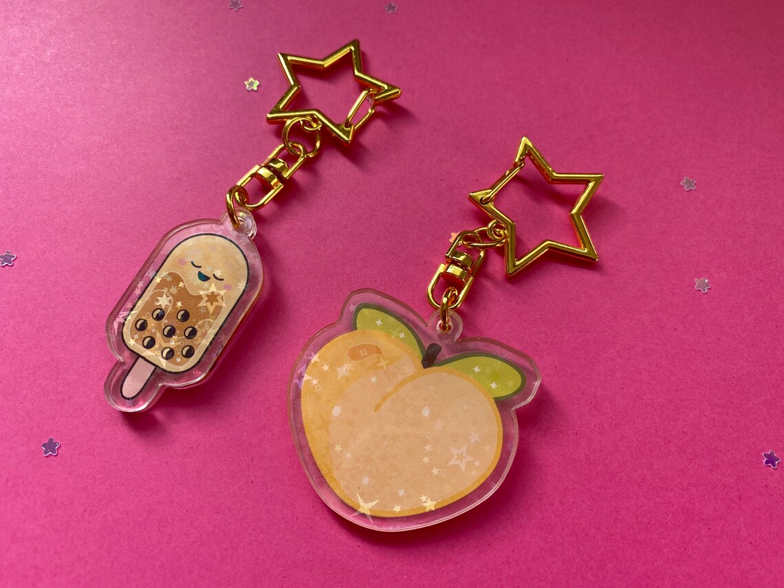 Peach Holographic Acrylic Keychain Peach Keychain Peach - Etsy