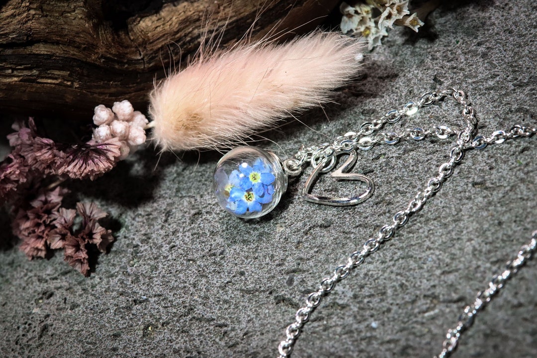 Glass Pendant "forget-me-not" Ball Heart Pendant Glass - Etsy