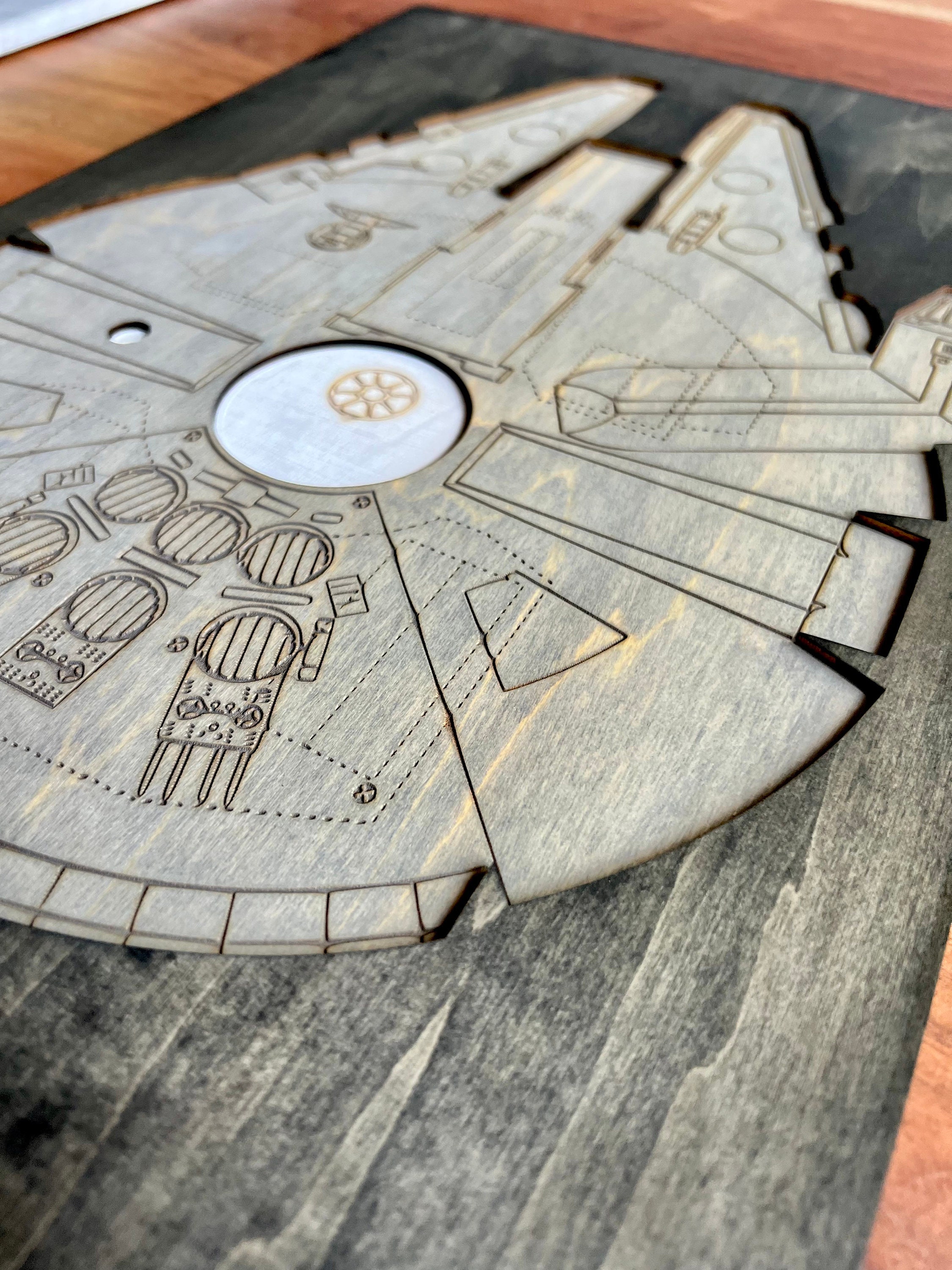 Millennium Falcon 3D Plan Laser Etched Wood - Customizable - Etsy