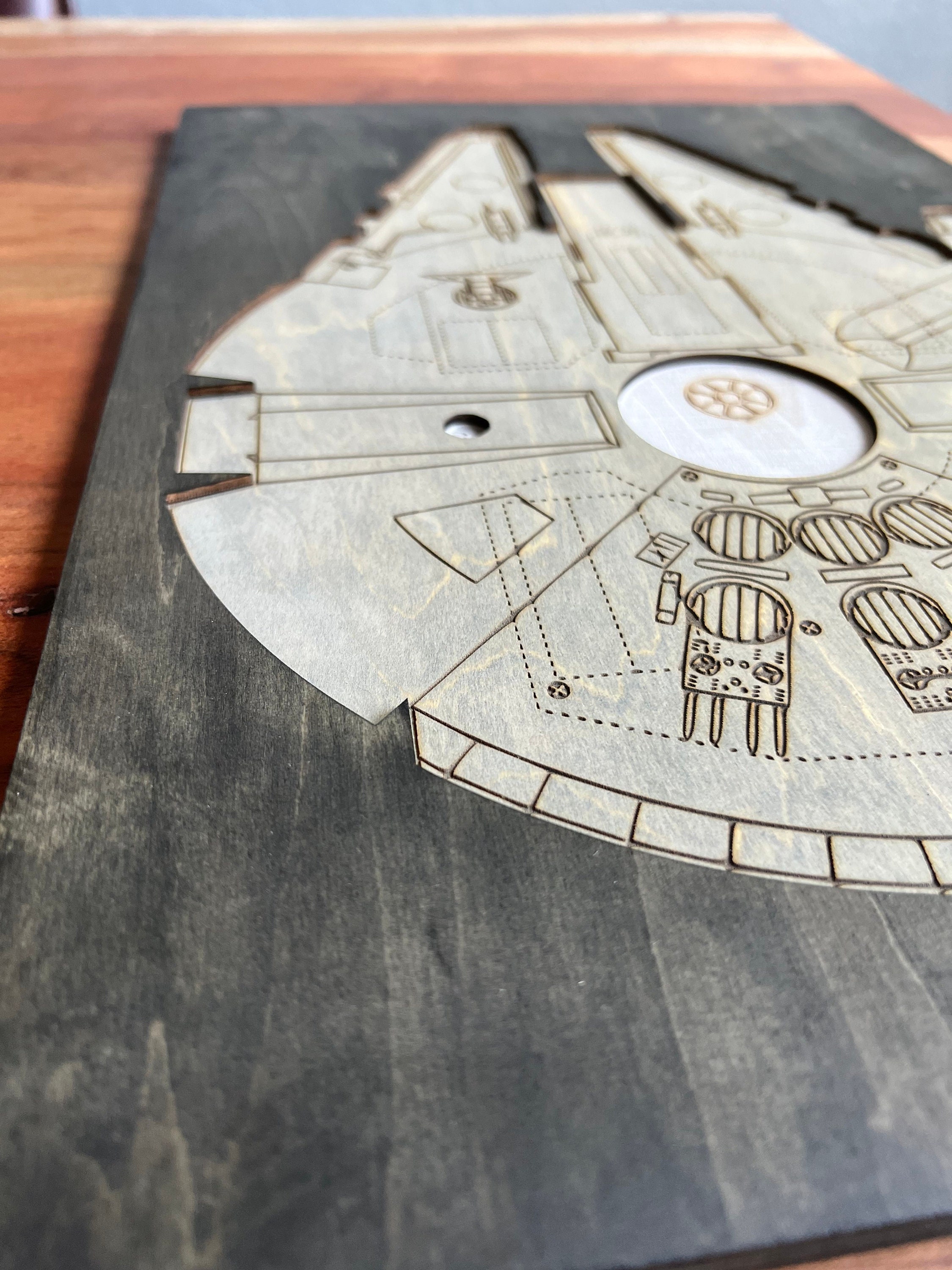 Millennium Falcon 3D Plan Laser Etched Wood - Customizable - Etsy