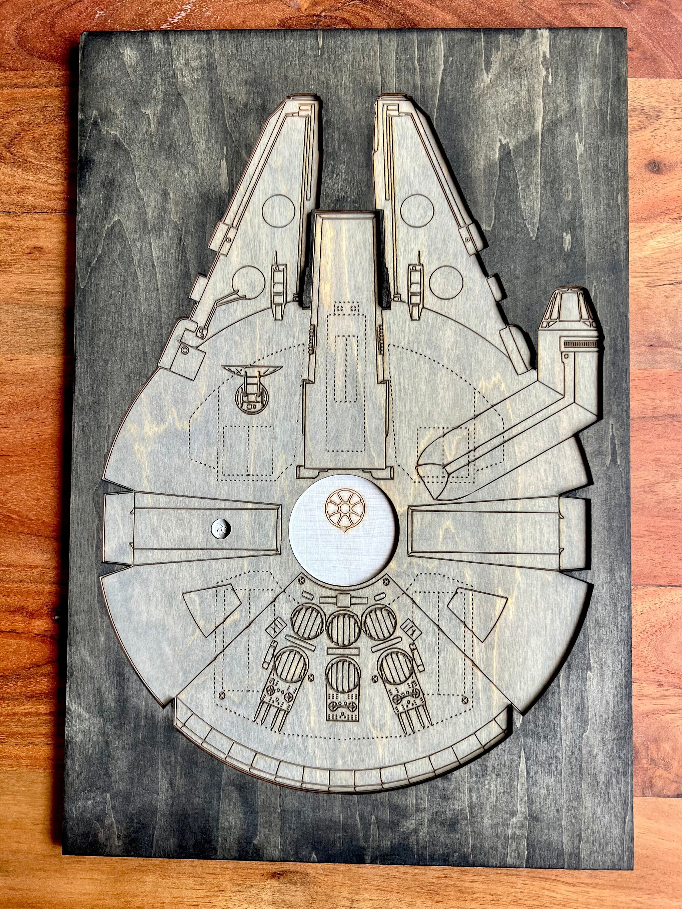 Millennium Falcon 3D Plan Laser Etched Wood - Customizable - Etsy