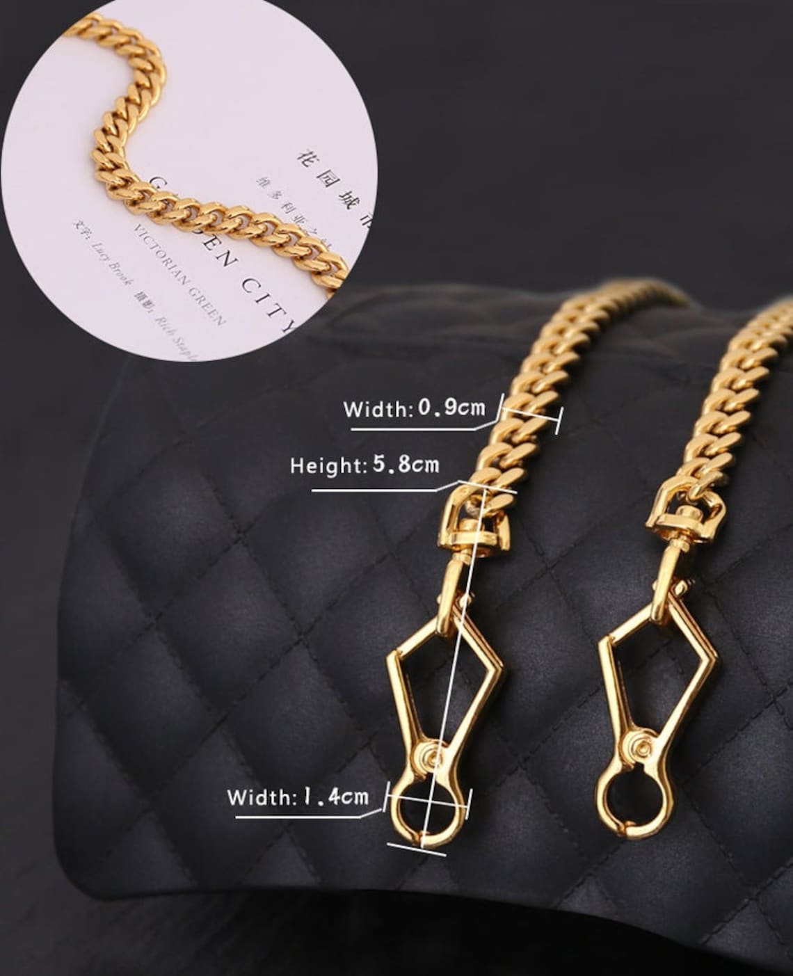 9mm 24K oro chapado titanio acero cadena de cartera mango de | Etsy