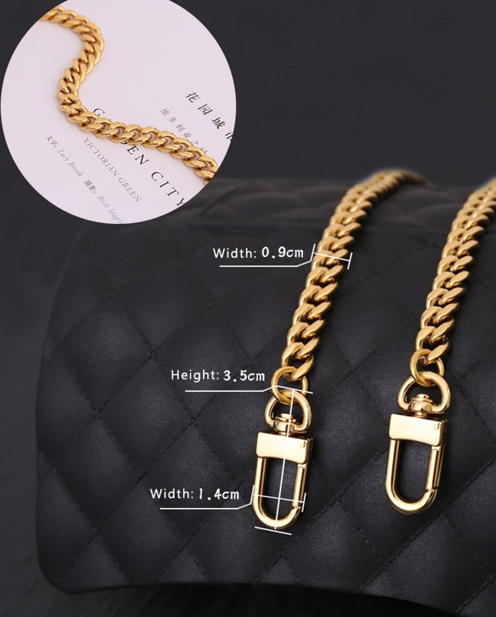 9mm 24K oro chapado titanio acero cadena de cartera mango de | Etsy