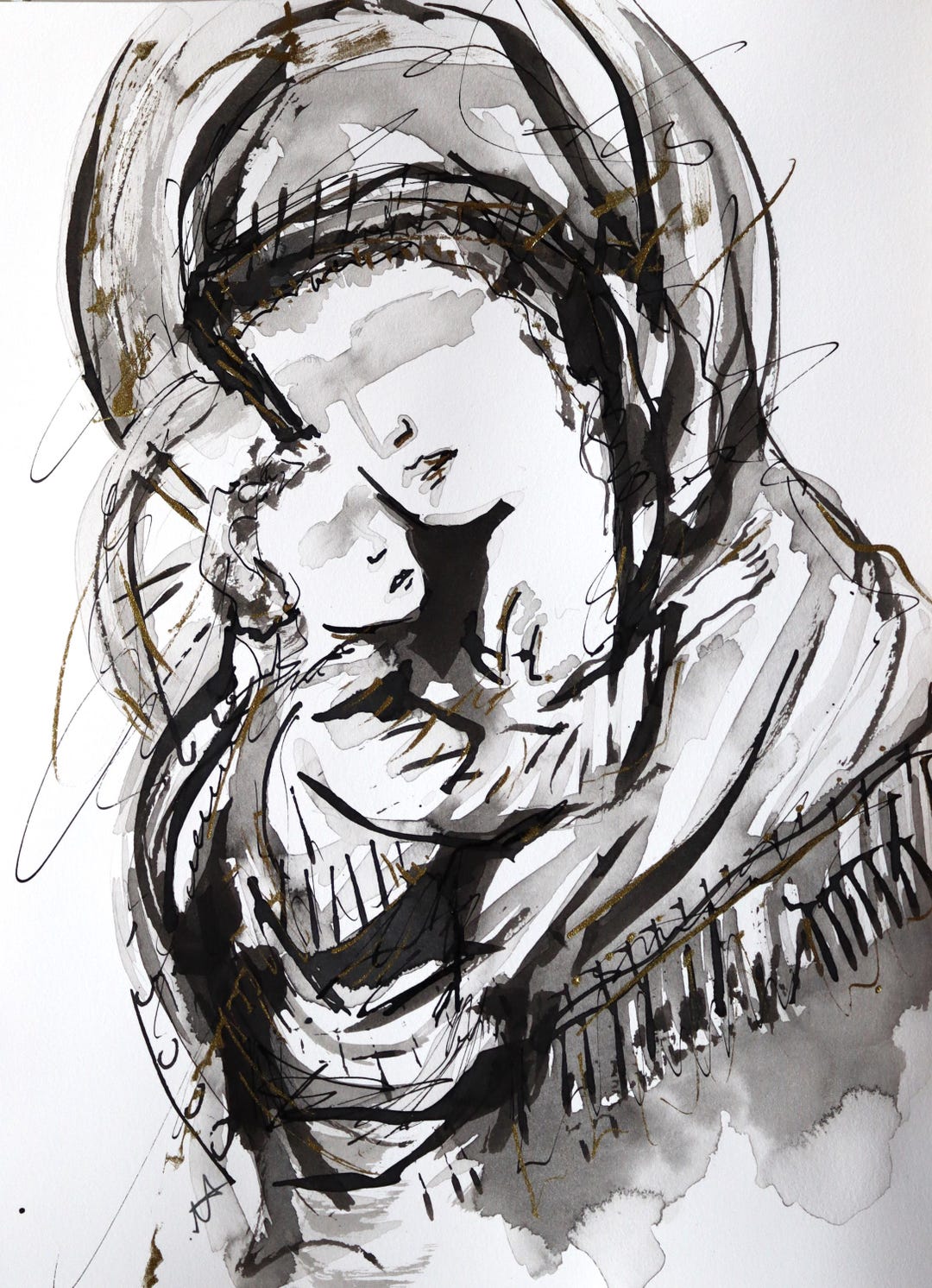 Mary and Jesus, Modern Christian Art Decor ,mary and Jesus Drawing,mary ...