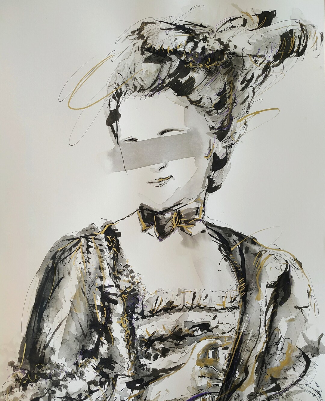 Altered Woman Portrait,marie Antoinette Drawing,original Drawing,black ...
