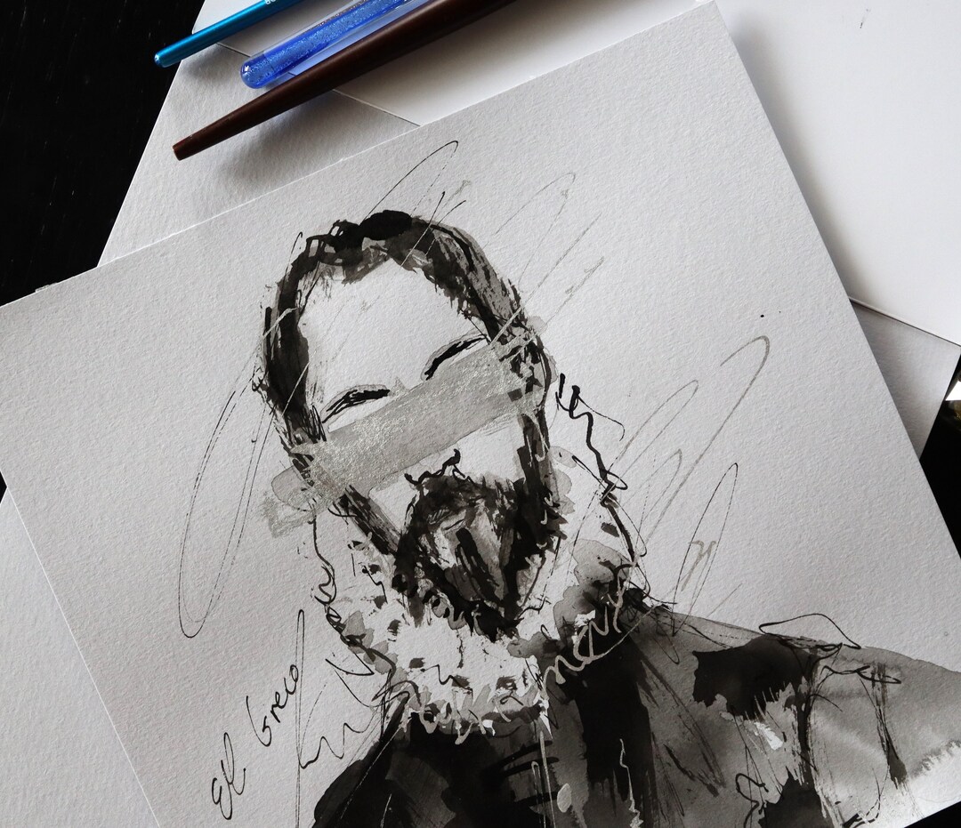 El Greco,altered Portrait,old Masters Art,painter Portrait, Watercolor ...