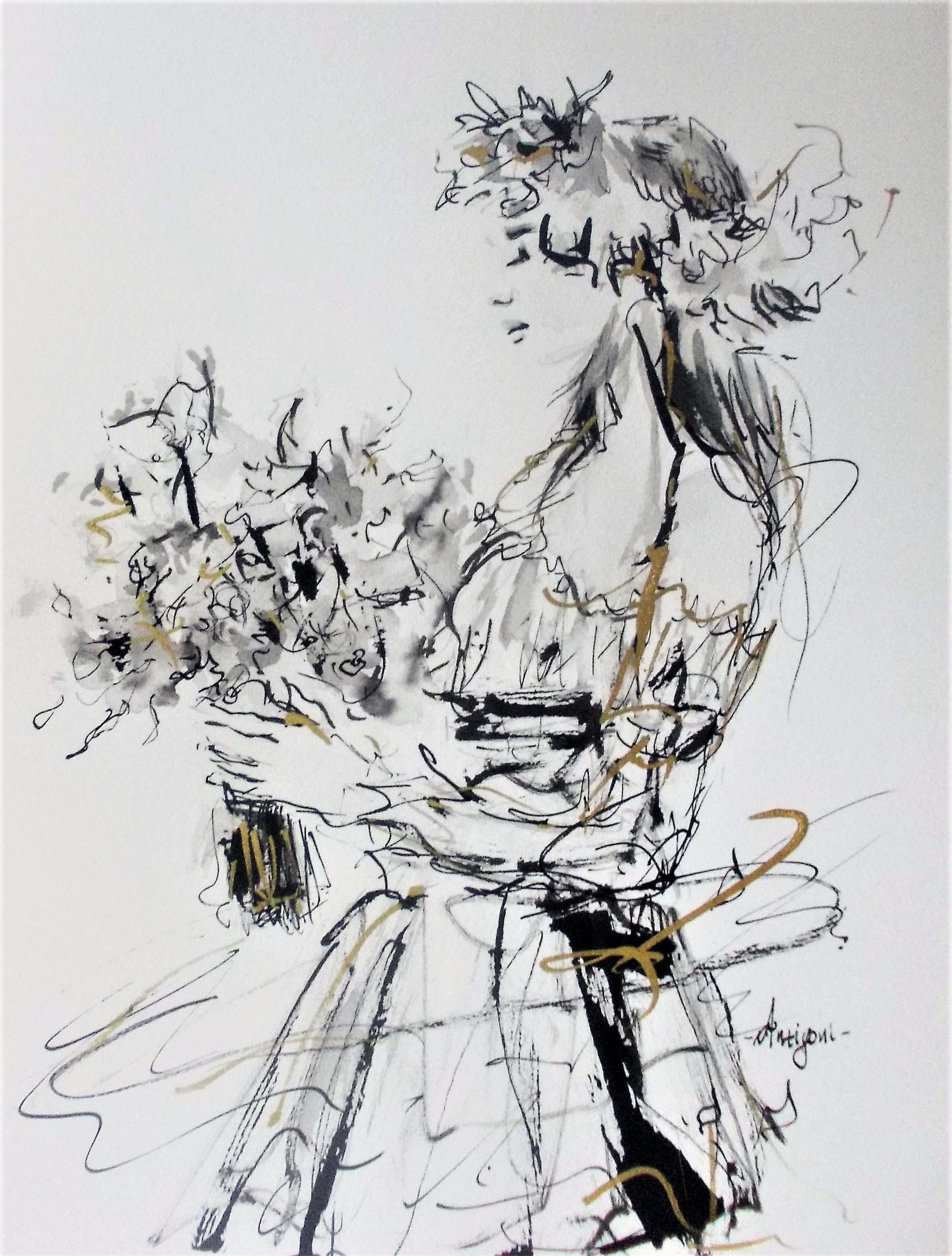 Drawing & Illustration Pen & Ink Art & Collectibles Woman drawing ...