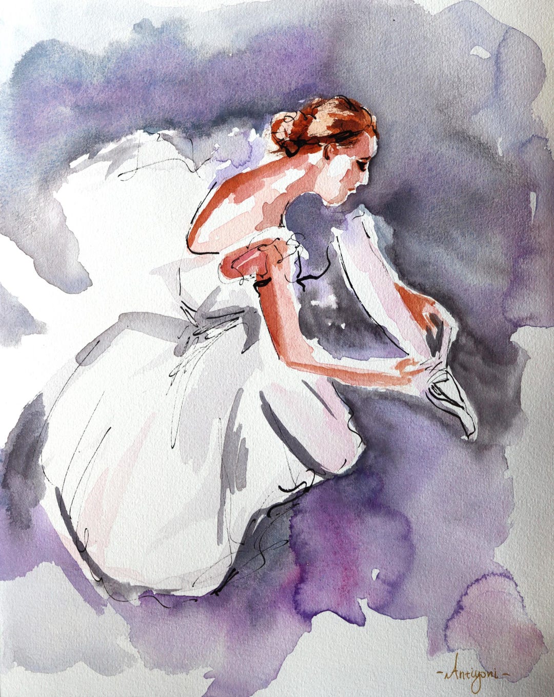Ballerina Watercolor Art Ballerina Drawing Art Pink and Gray Ballet ...
