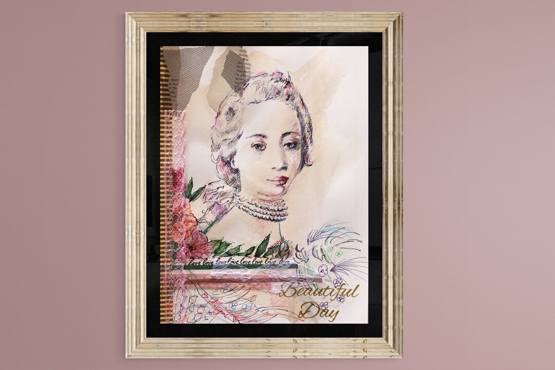 Rococo Portrait,woman Watercolor Painting,pink Art,woman Portrait ...