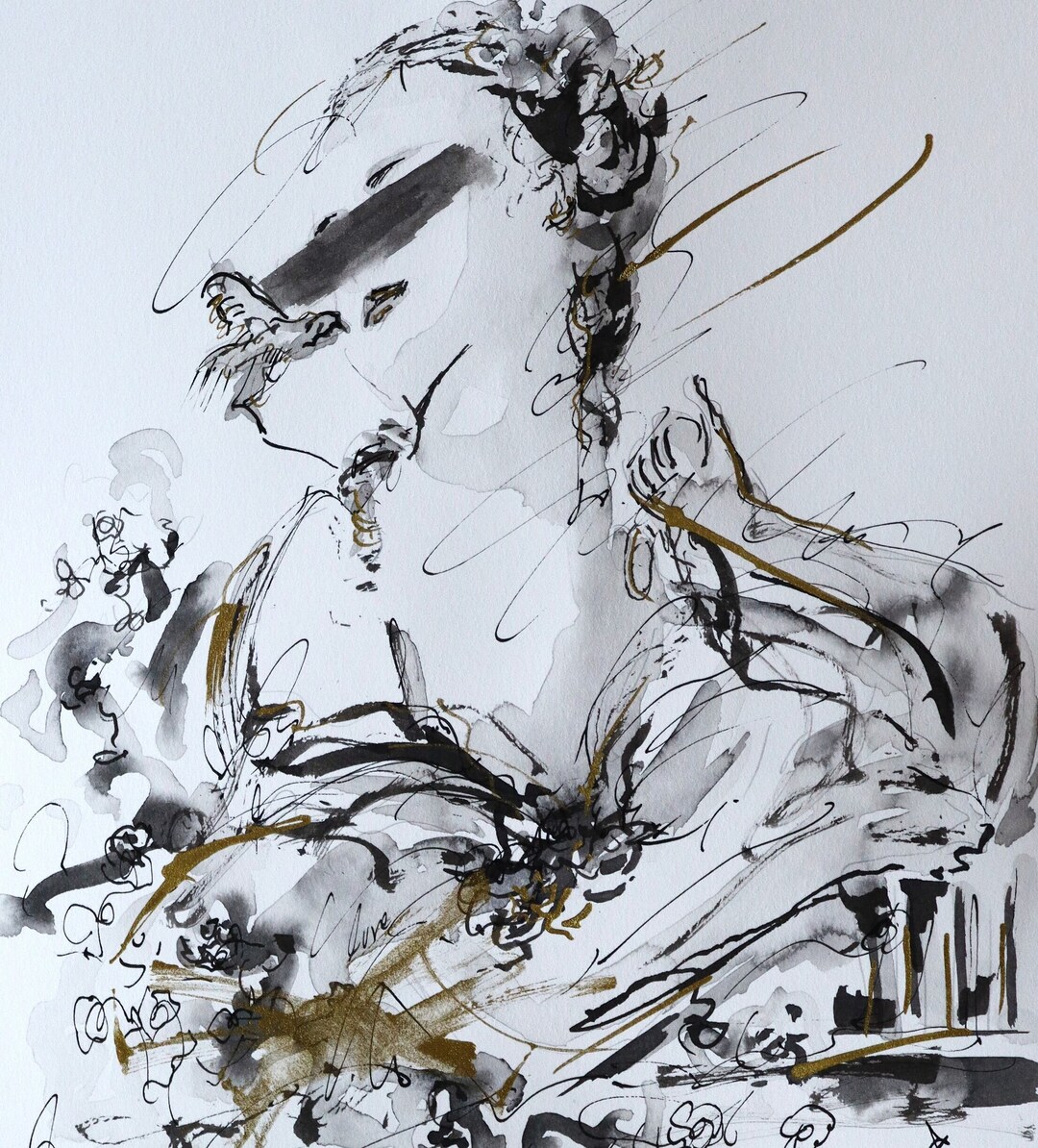 Ink Drawing Original Face Drawing Altered Art Portrait Drawing Black ...