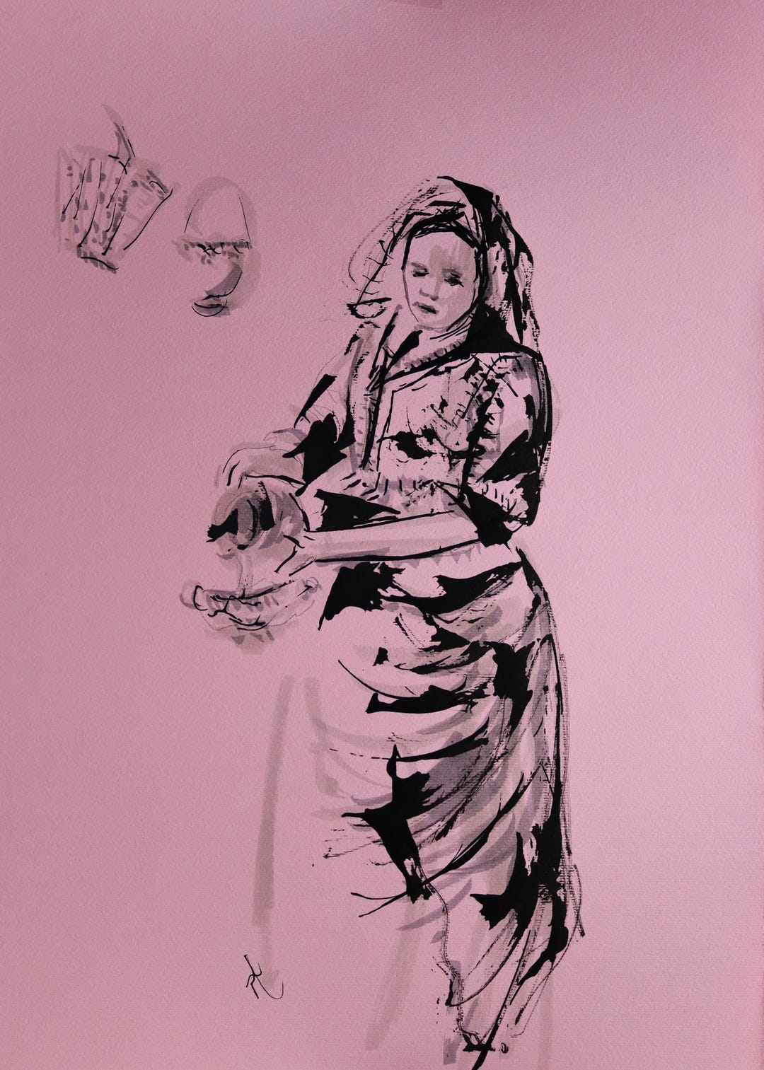 The Milkmaid Vermeer Drawing Ink Vermeer Art - Etsy