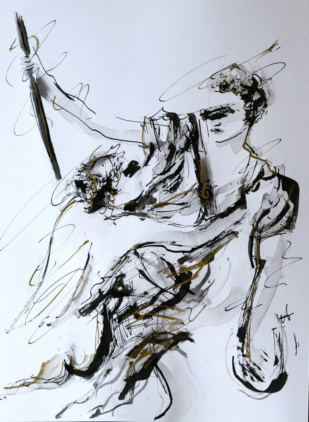 Venus and Adonis,inspired by Old Masters,altered Ink Drawing,man ...