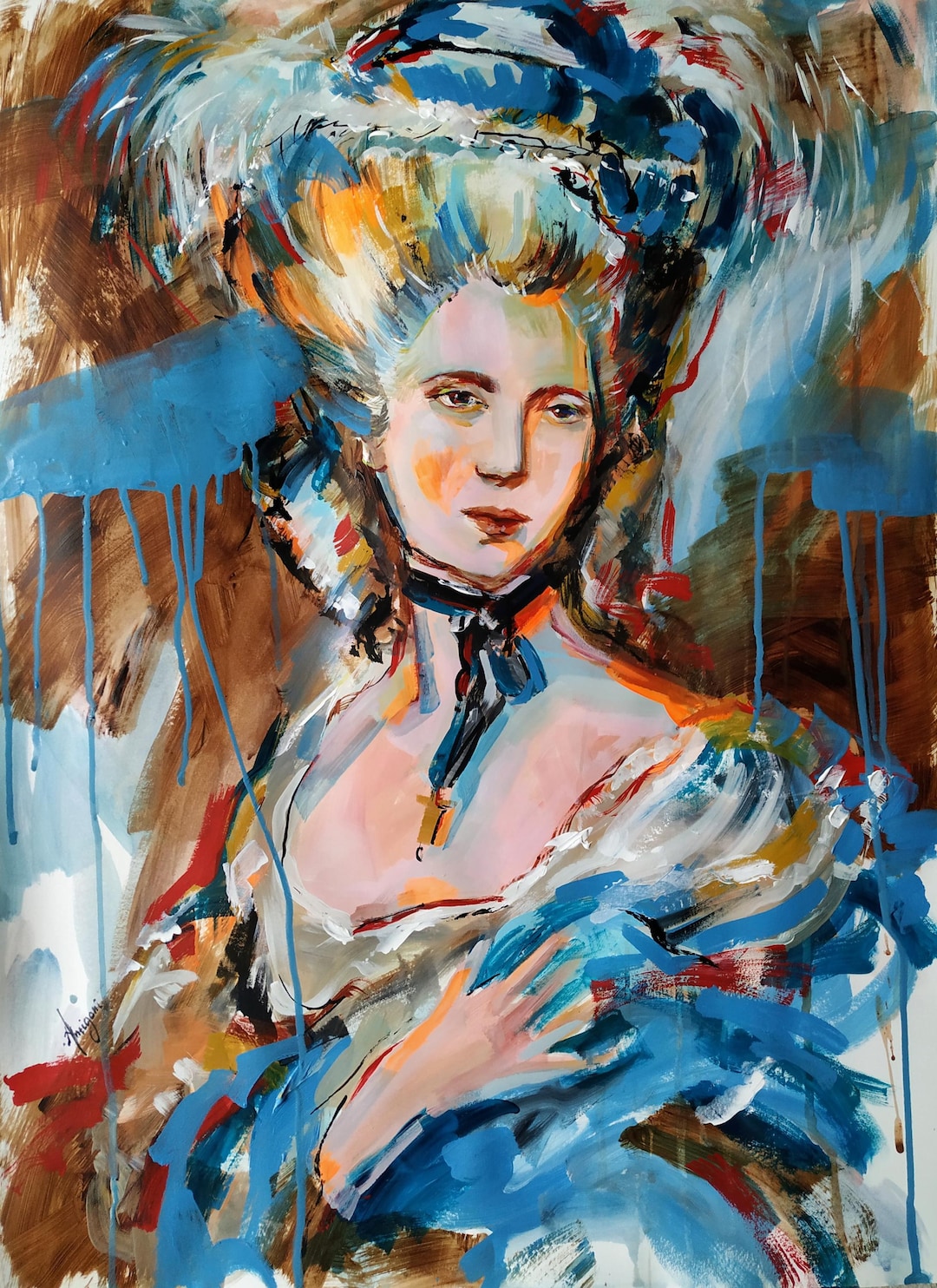 Elegant Lady With Feathers Portrait of Lady Rococo Painting Portrait ...