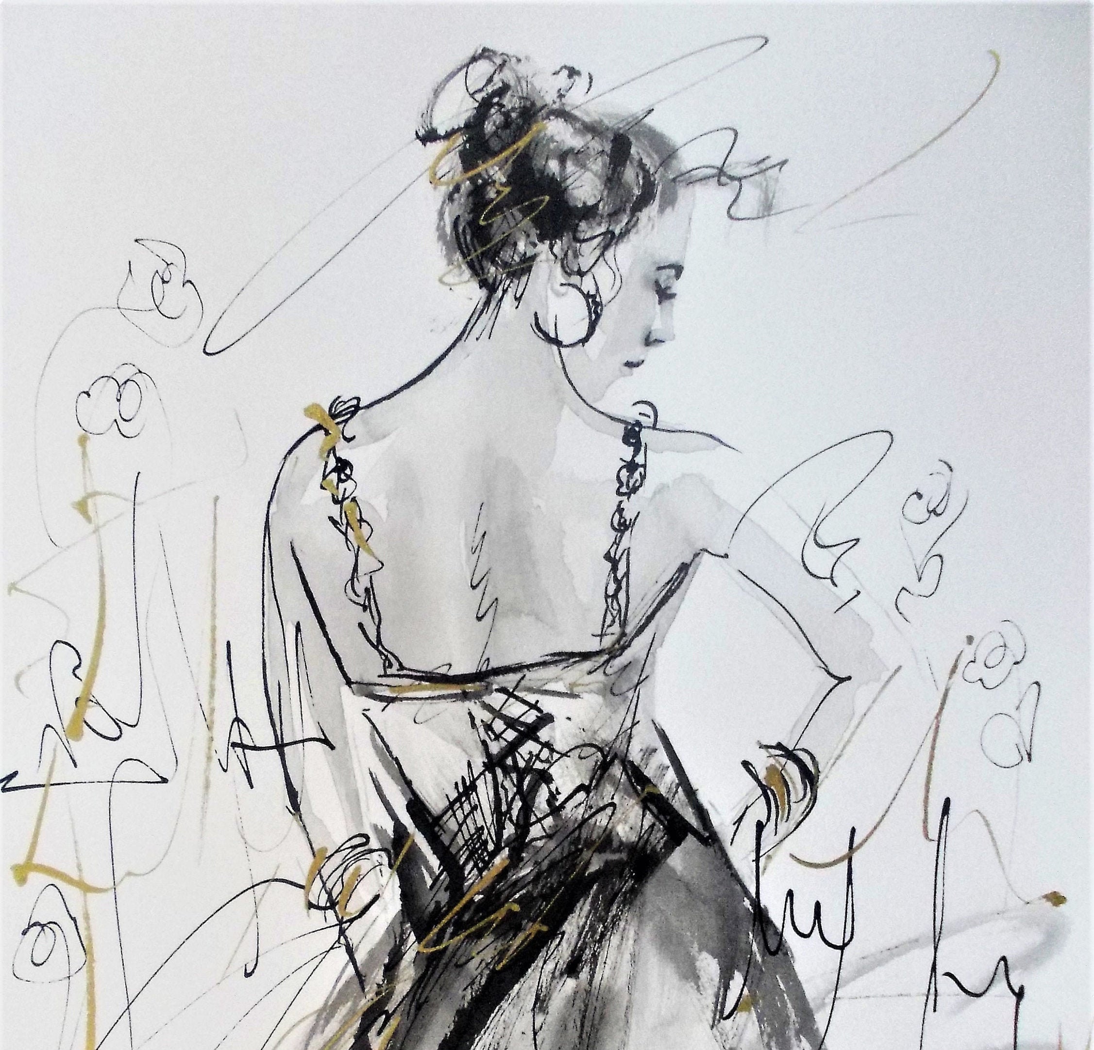 Drawing & Illustration Pen & Ink Art & Collectibles Woman drawing ...